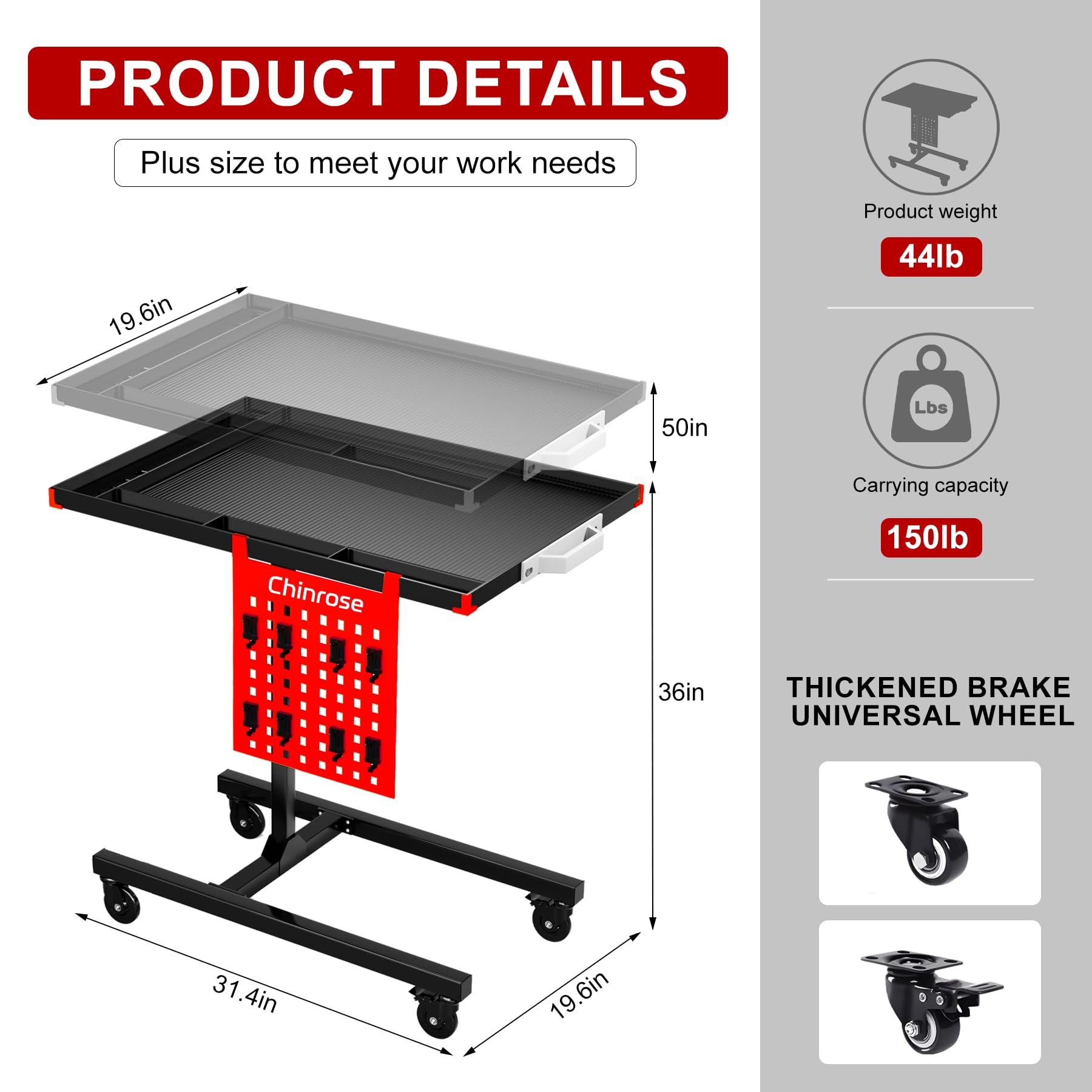 Snapklik.com : Heavy Duty Hydraulic Automatic Lifting Adjustable Mobile Work Table, Rolling Tool ...