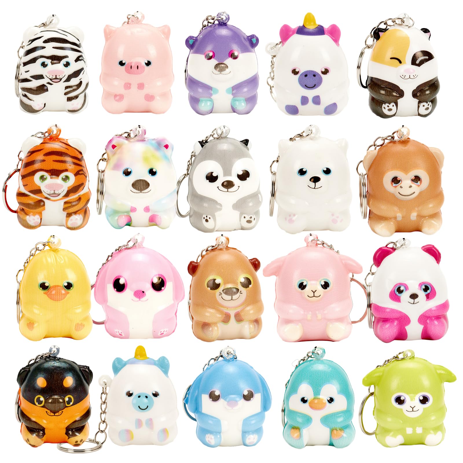 Amazon.com: funnysquee 20 Packs Animal Squishies Toys Keychains Set ...