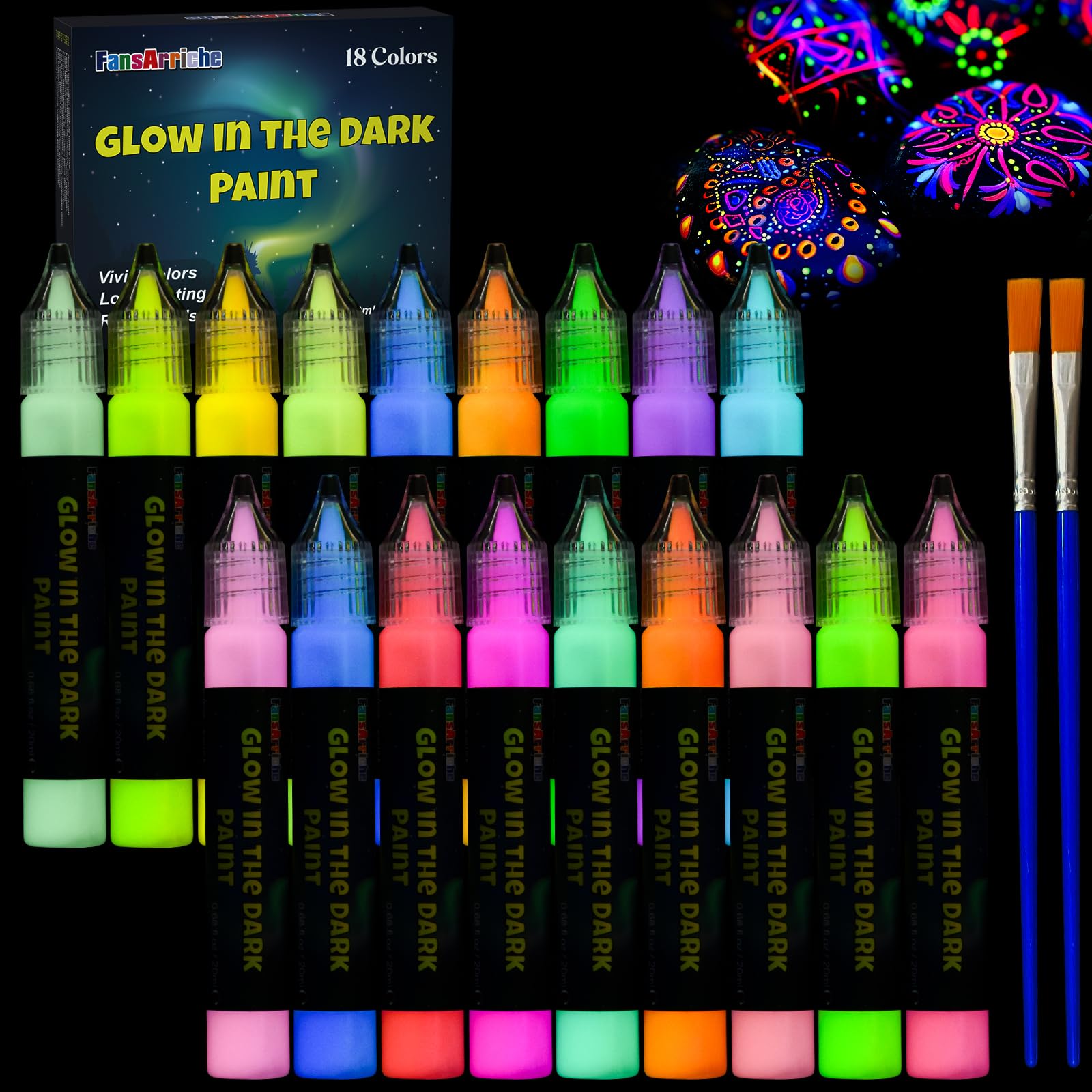 Amazon.com: FansArriche Glow in the Dark Fabric Paints, 18 Colors x 20 ...