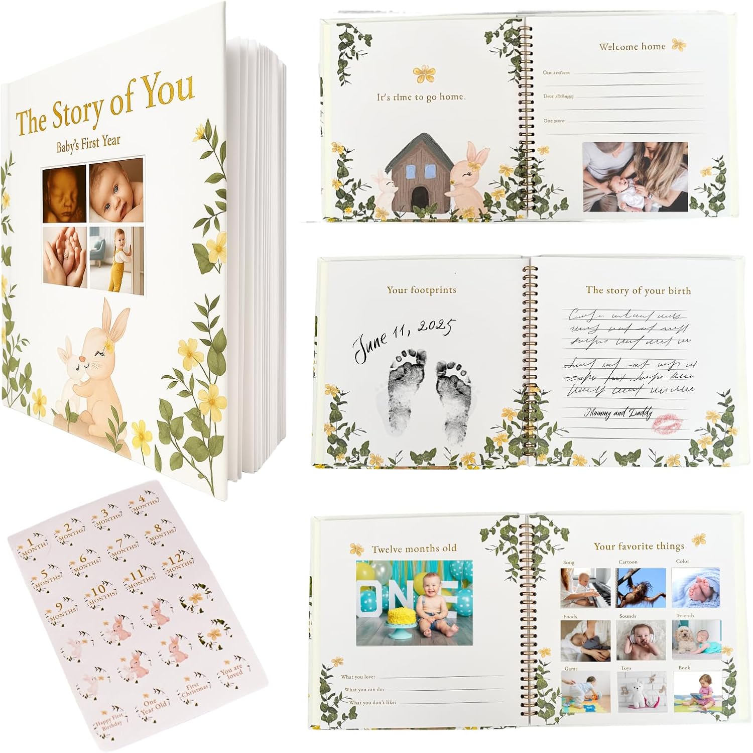 Amazon.com: Baby Memory Book with Stickers – First Year Milestone ...