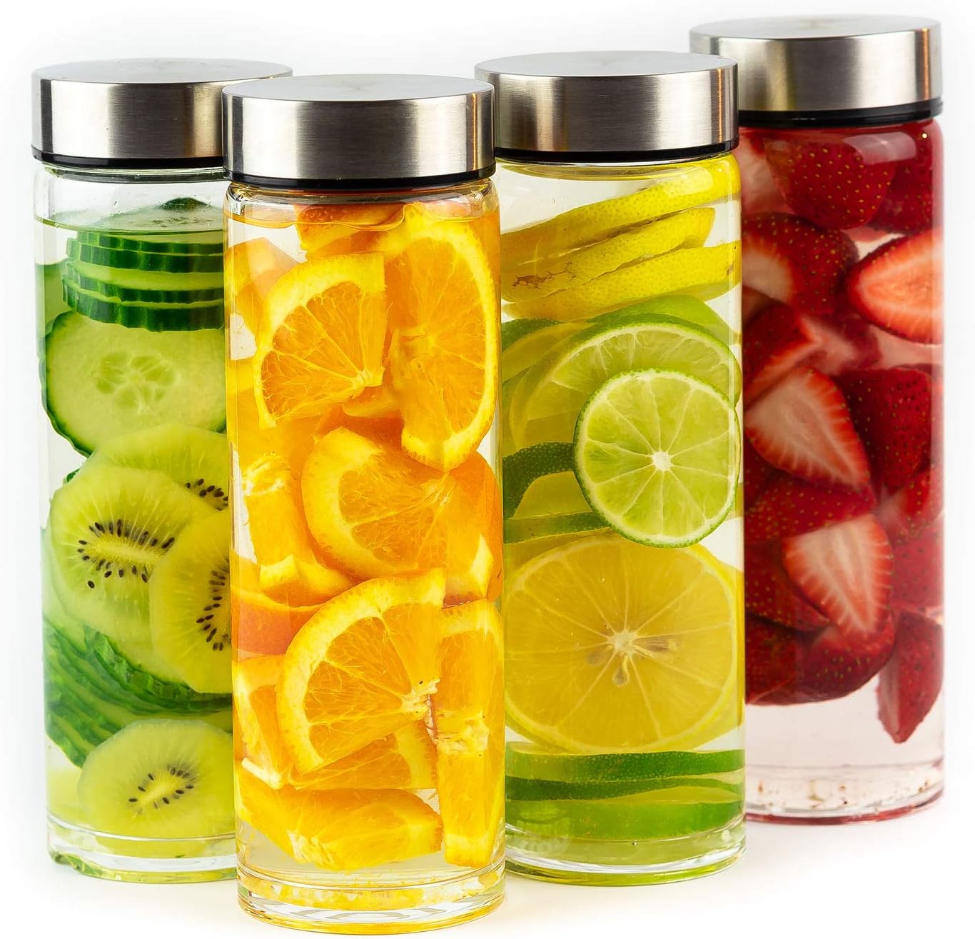 Amazon.com: Zubebe 6 Pack Glass Bottle with Lids 16 oz Wide Mouth Juice ...