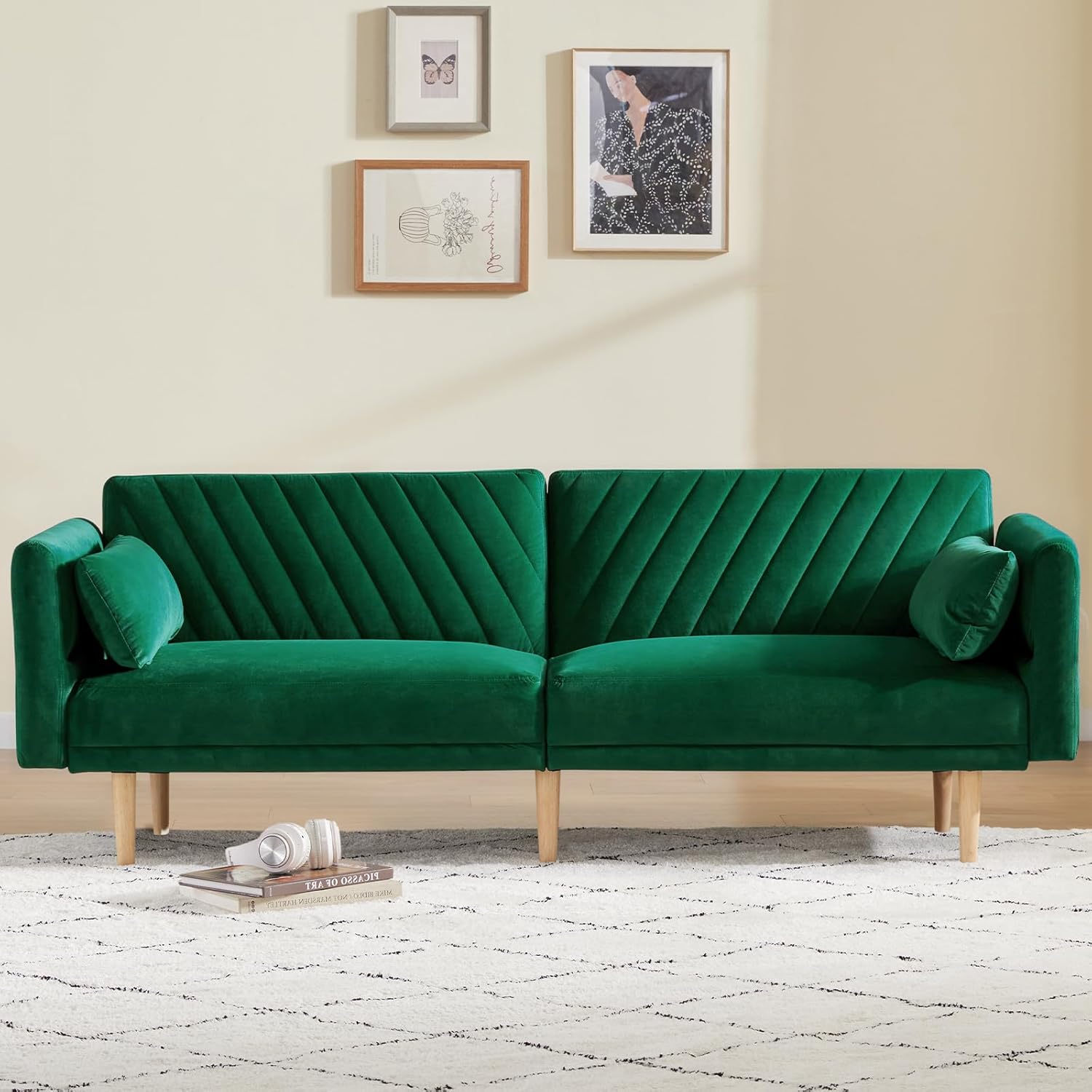 Amazon.com: WILLOVE 78'' Velvet Futon Sofa Bed, Convertible Sleeper ...