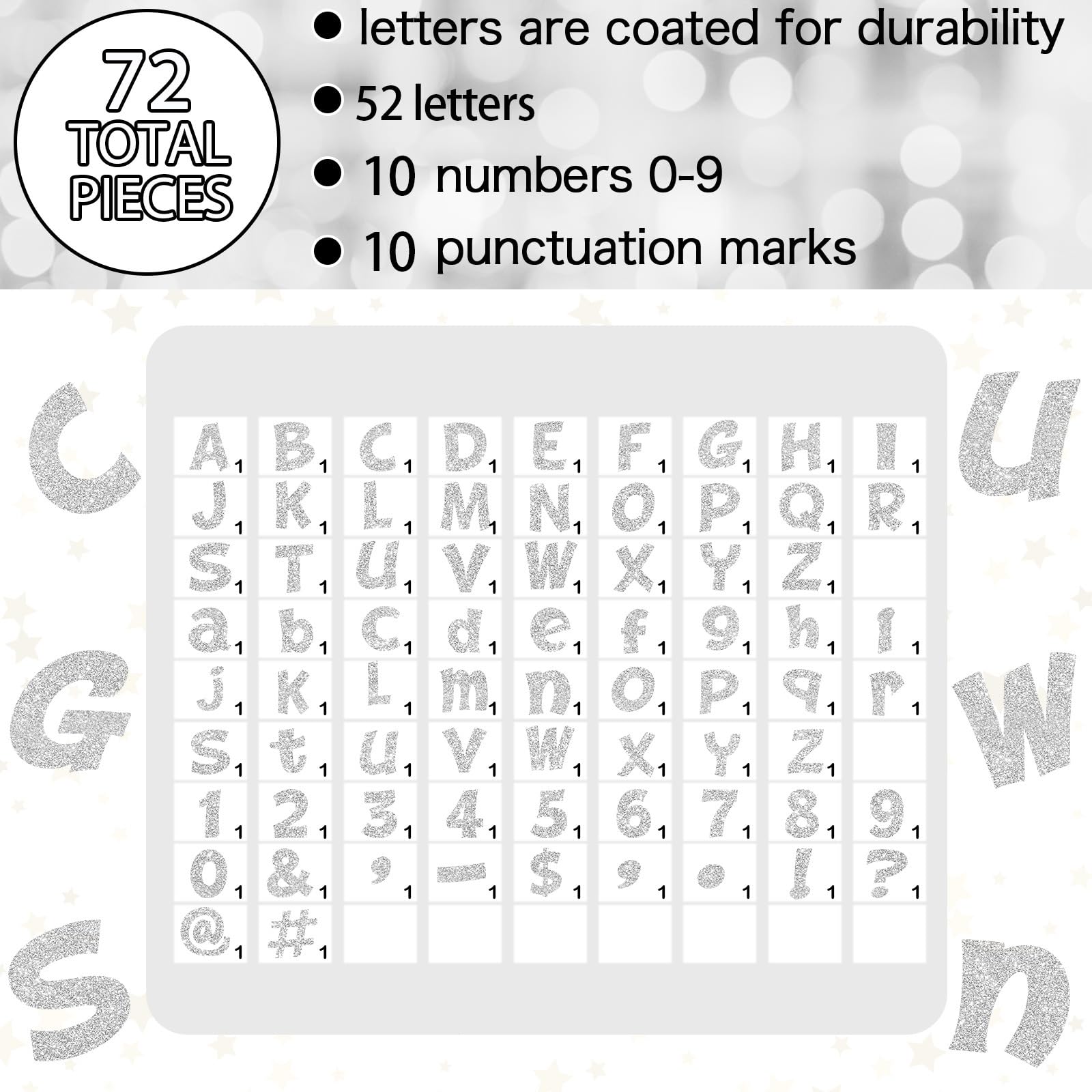 Snapklik.com : ReliThick 72 Pcs Glitter Cutout Letters 4" Upper And ...