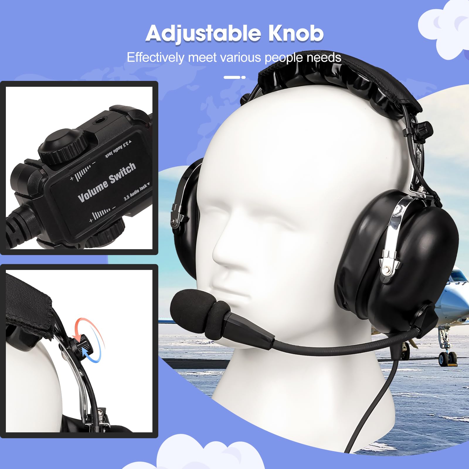 Snapklik.com : Retevis EHG001 General Aviation Headset, Mono And Stereo ...