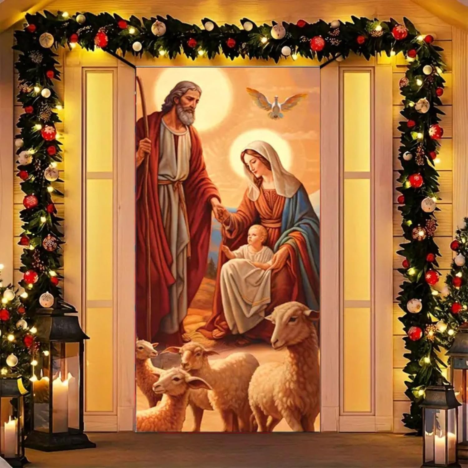 Amazon.com: Christmas Door Cover Nativity Scene Decoration Xmas Large ...