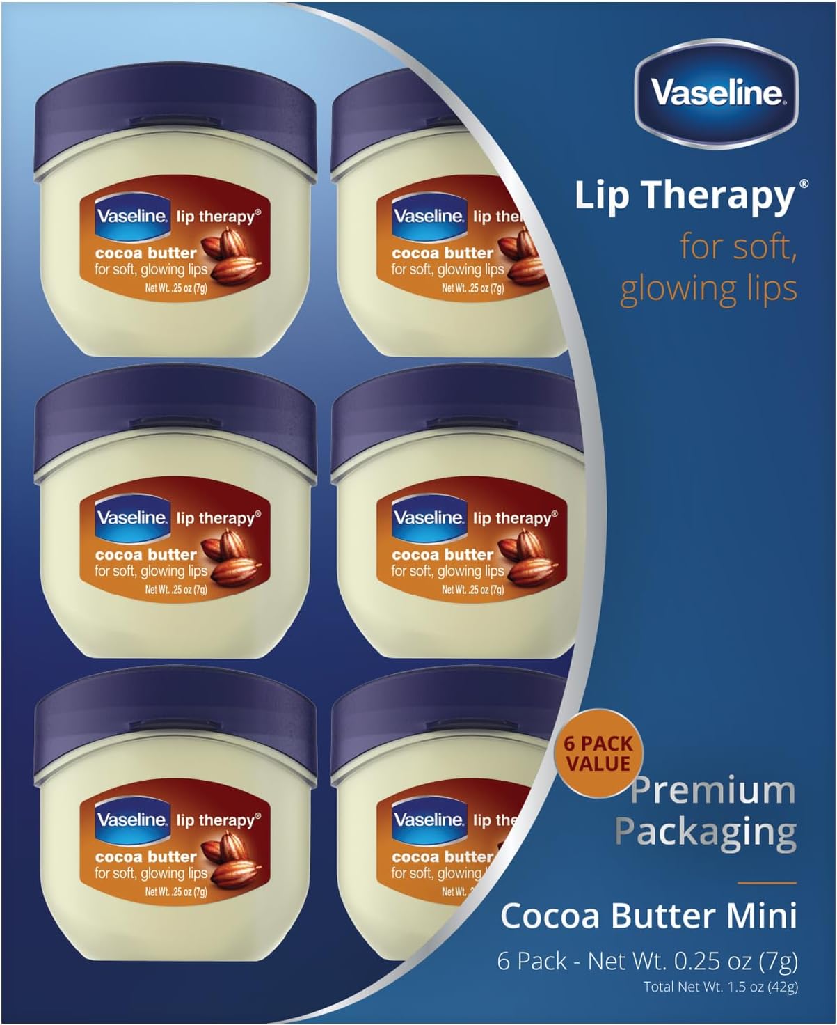 Amazon.com : Vaseline Lip Therapy Cocoa Butter 6-Pack – Mini Lip Balms ...