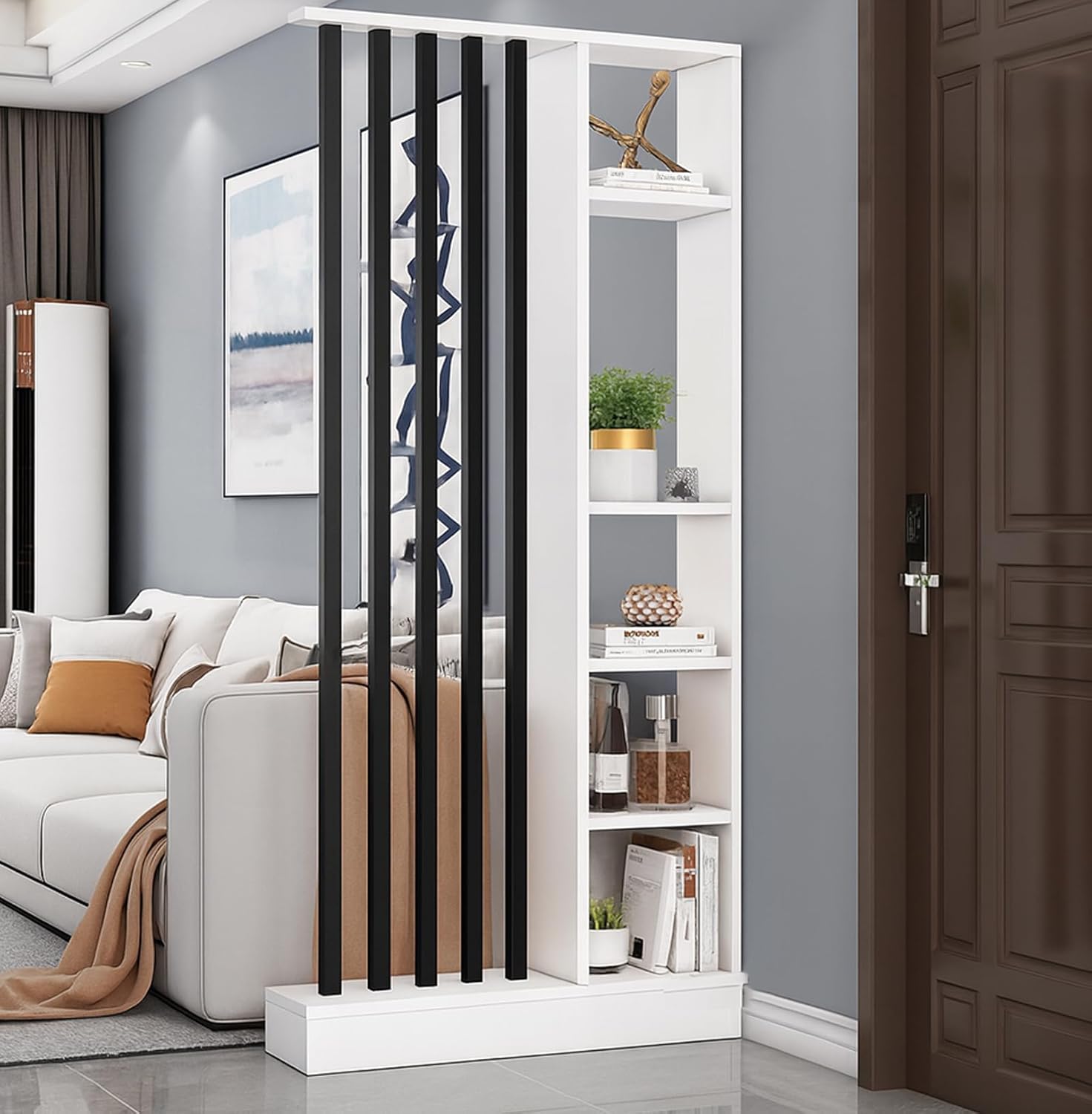 Amazon.com: Floor to Ceiling Room Divider with Shelves – Freestanding ...