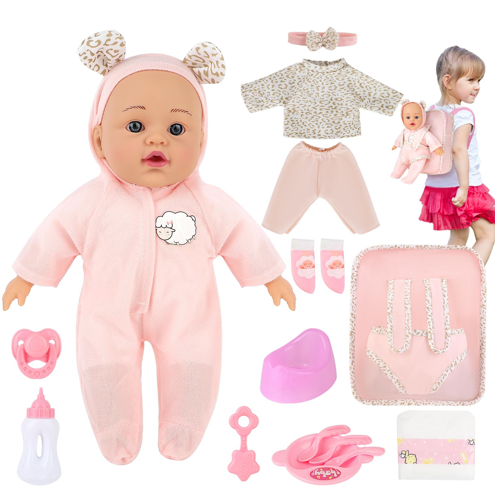 Amazon.com: deAO 12 Inch Baby Doll with Backpack Carrier Playset 14 Pcs ...