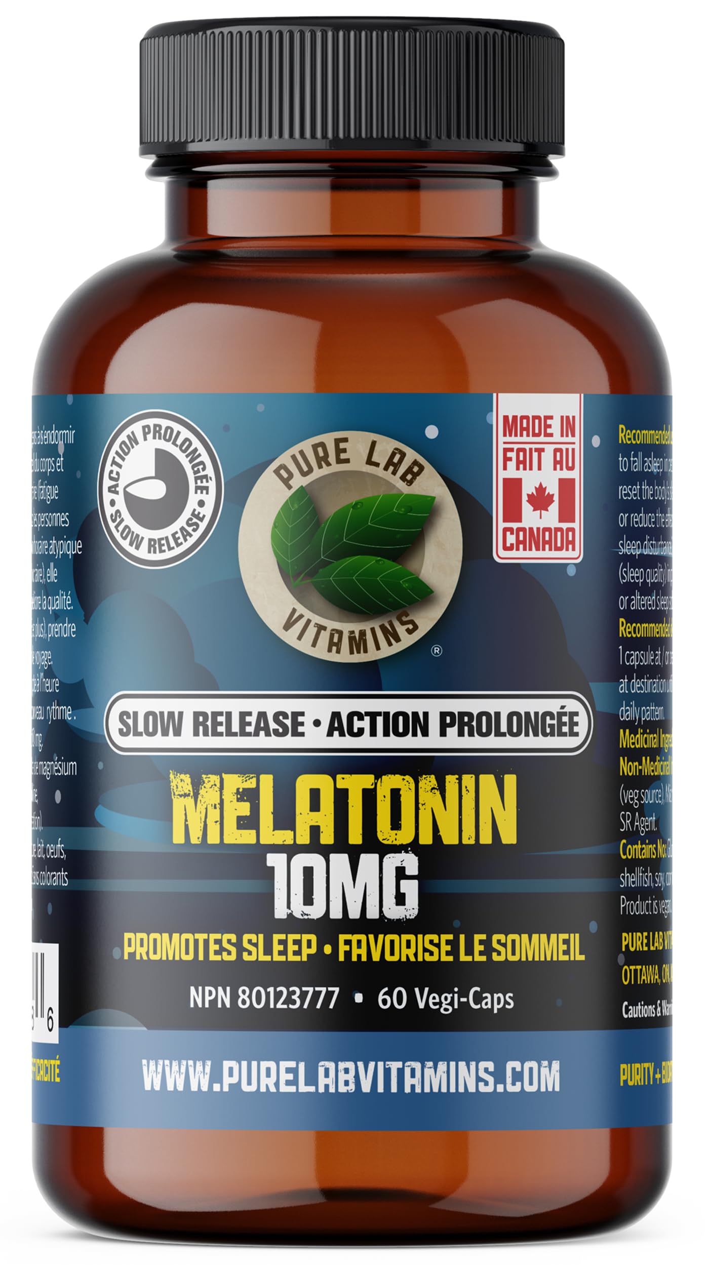 Pure Lab Vitamins - Melatonin Slow Release 10mg, 60 Vegi-Caps - Natural ...