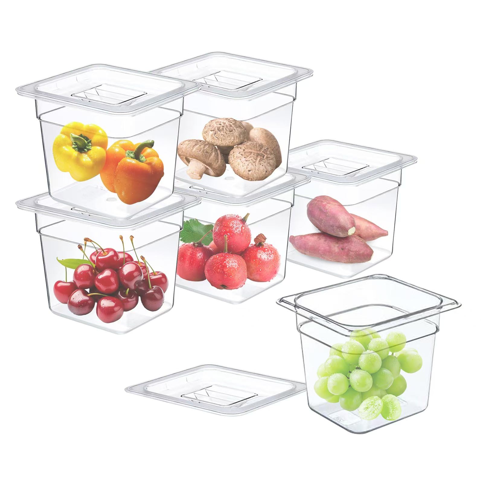 Amazon.com: FORITRUE 1/6 6'' 6 Pack Plastic Food Pans With Lids, Clear ...