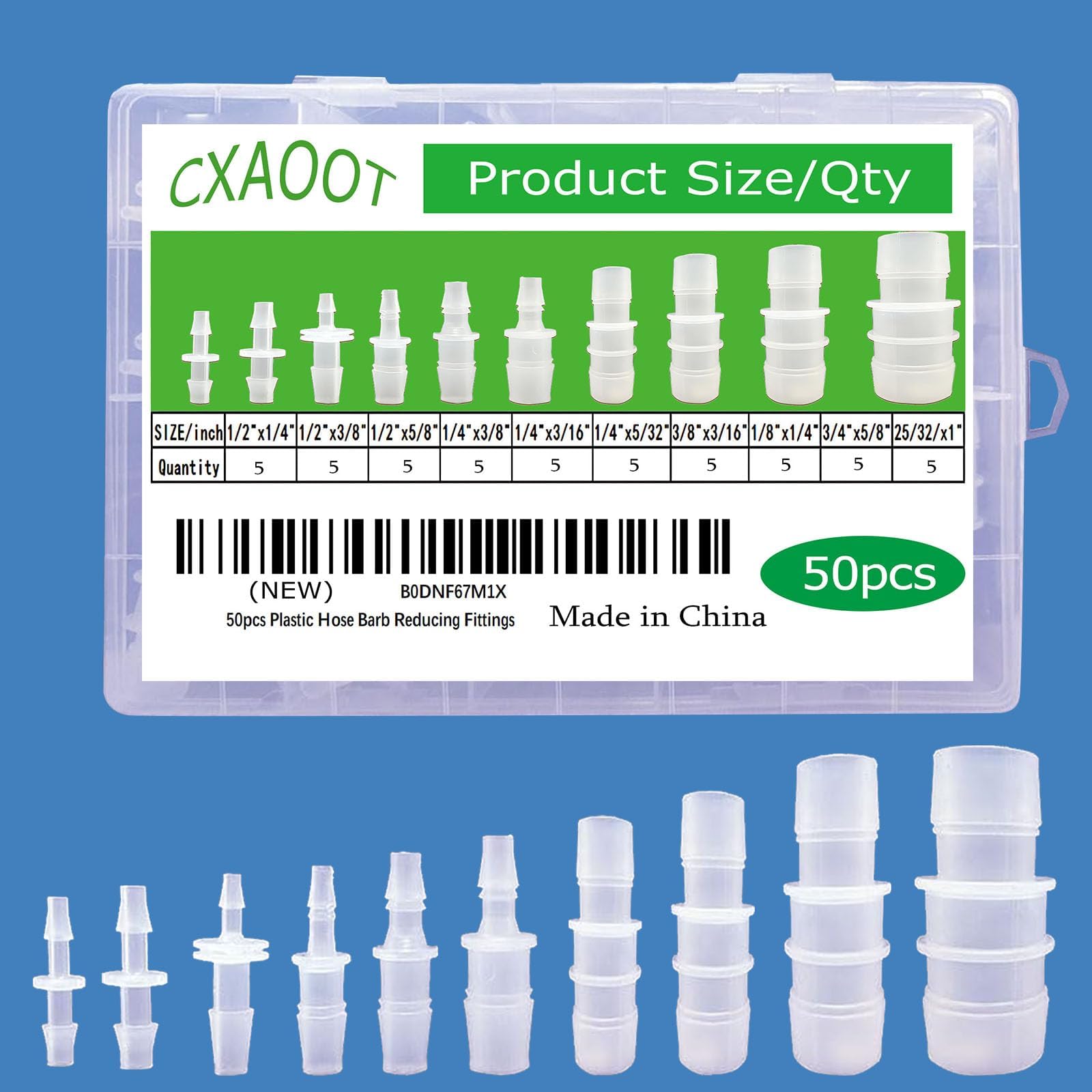 Amazon.com: 66Pcs Plastic Hose Barb Reducing Fittings Assortment, 10 ...