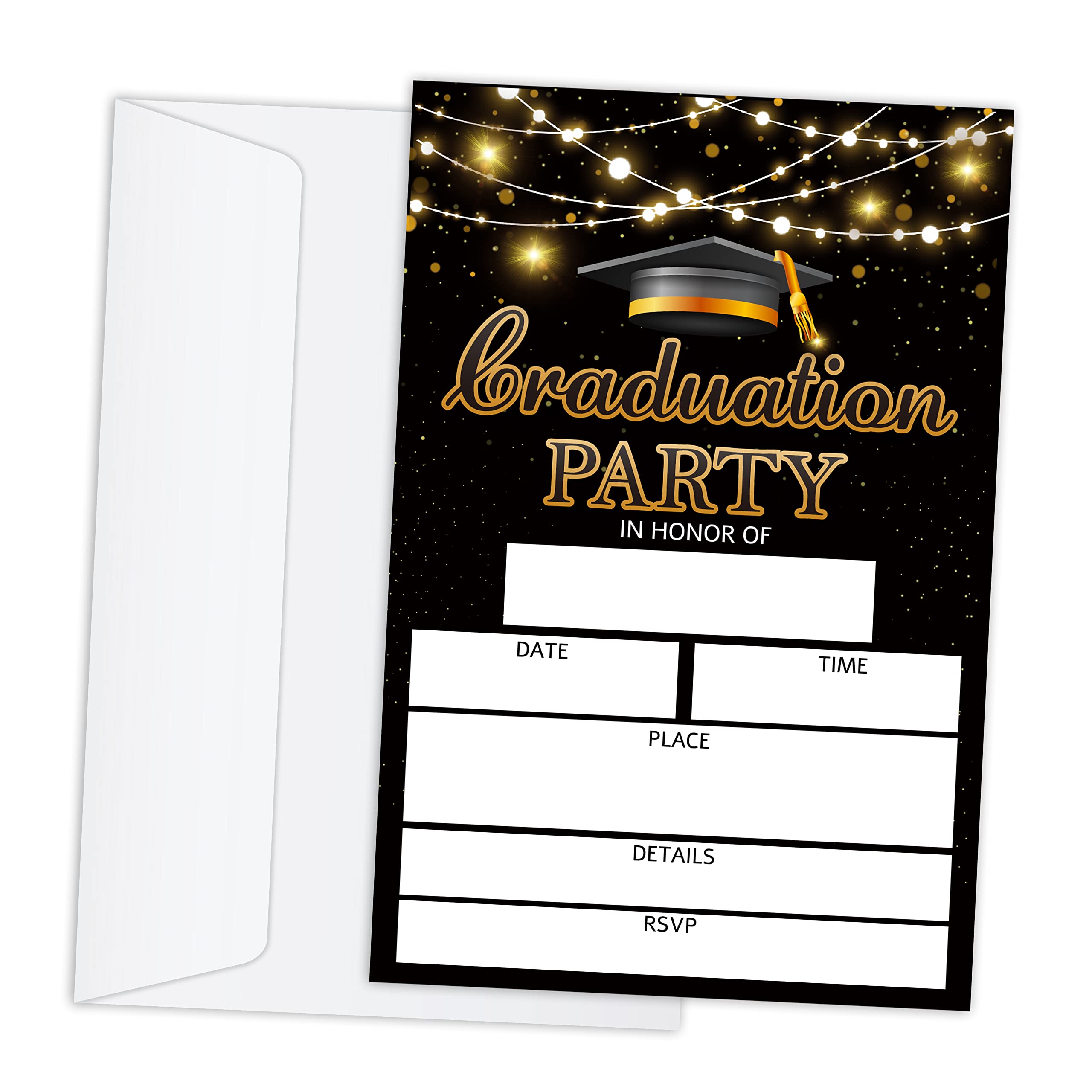 Amazon.com : RLCNOT Black Gold Graduation Invitations Cards with ...