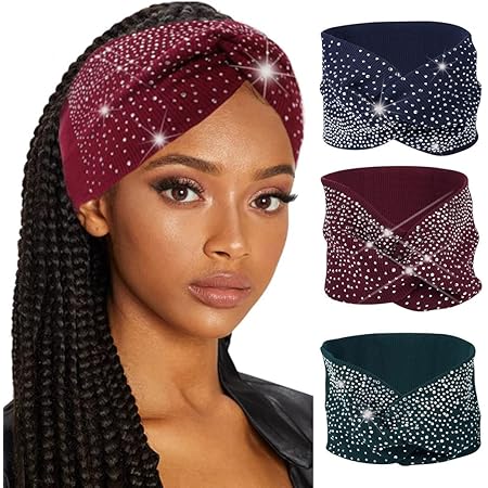 Amazon.com : Sparkly Headbands for Women,3 Pcs Crystal Wide Headbands ...