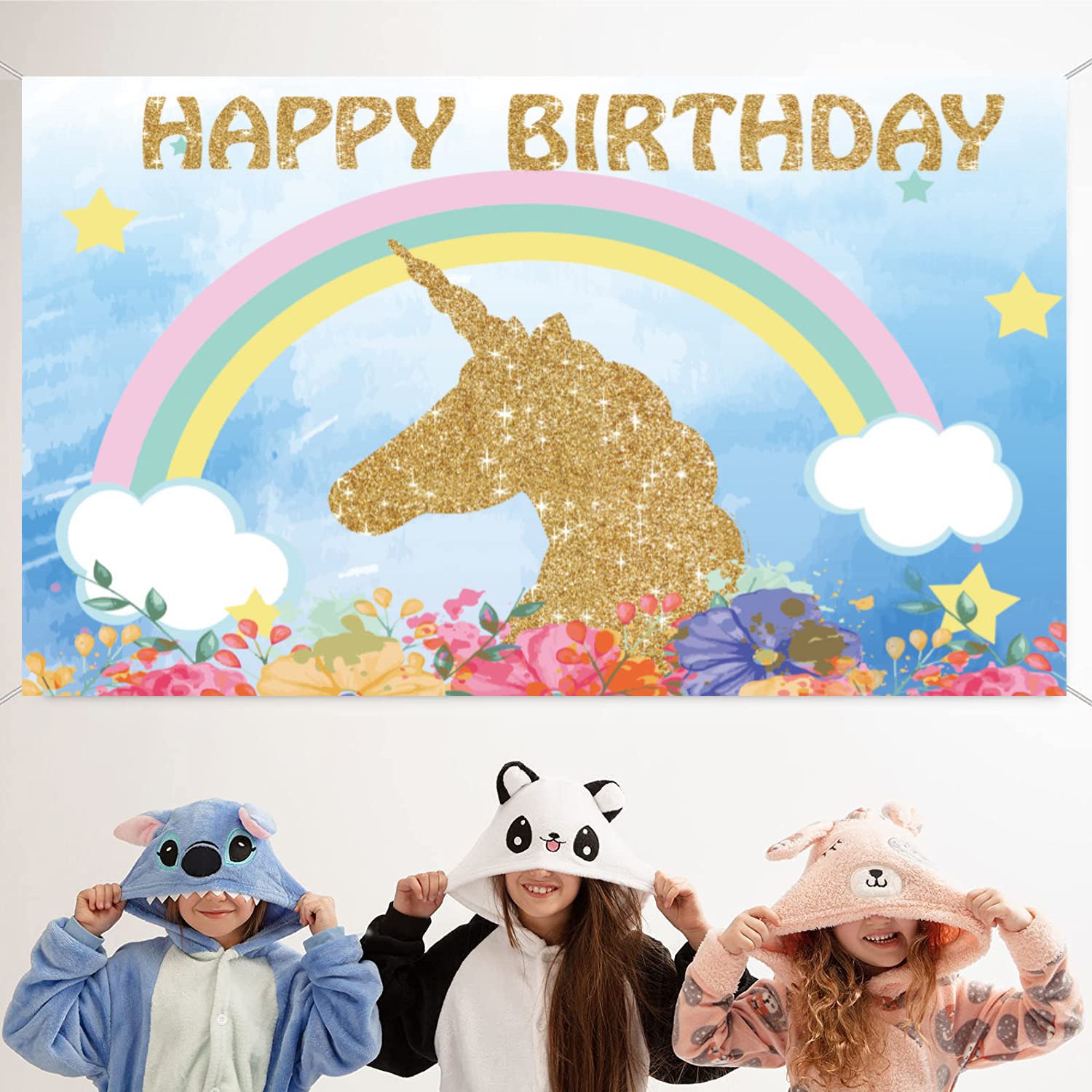 Happy Birthday Banner Rainbow Unicorn