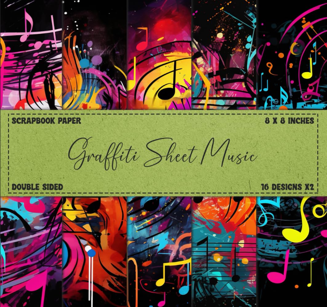 Sheet Music Scrapbook Paper: Graffiti Themed, Musical Notes, Double ...