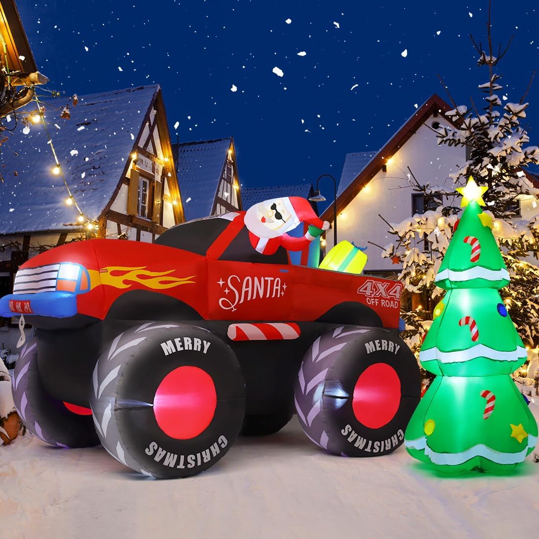 Amazon.com: GOOSH 7.5FT Christmas Inflatable Santa Monster Truck and ...