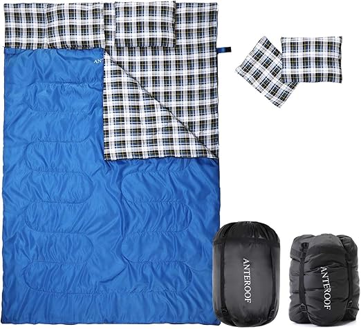 Amazon.com : Double-Wide Cotton Flannel Lined Sleeping Bags, 3 Season ...