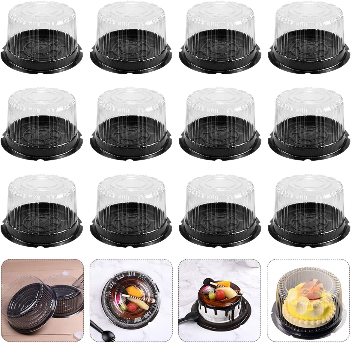 DOERDO 20PCS Plastic Cake Containers wiht Clear Dome Lid, Disposable ...
