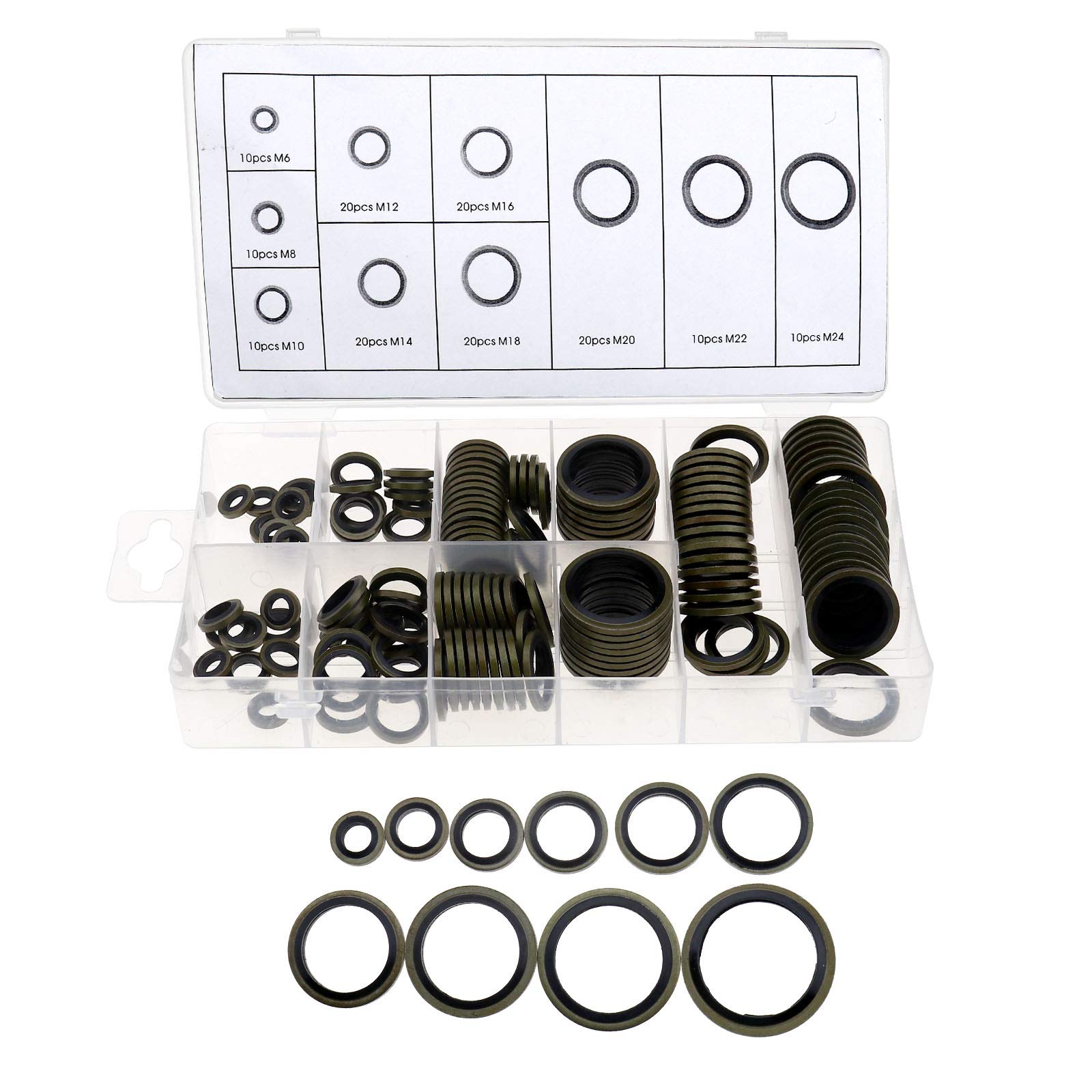 OTOTEC 150x Bonded Oil Copper Washer Assortment Kit 10 Size M6-M24 ...