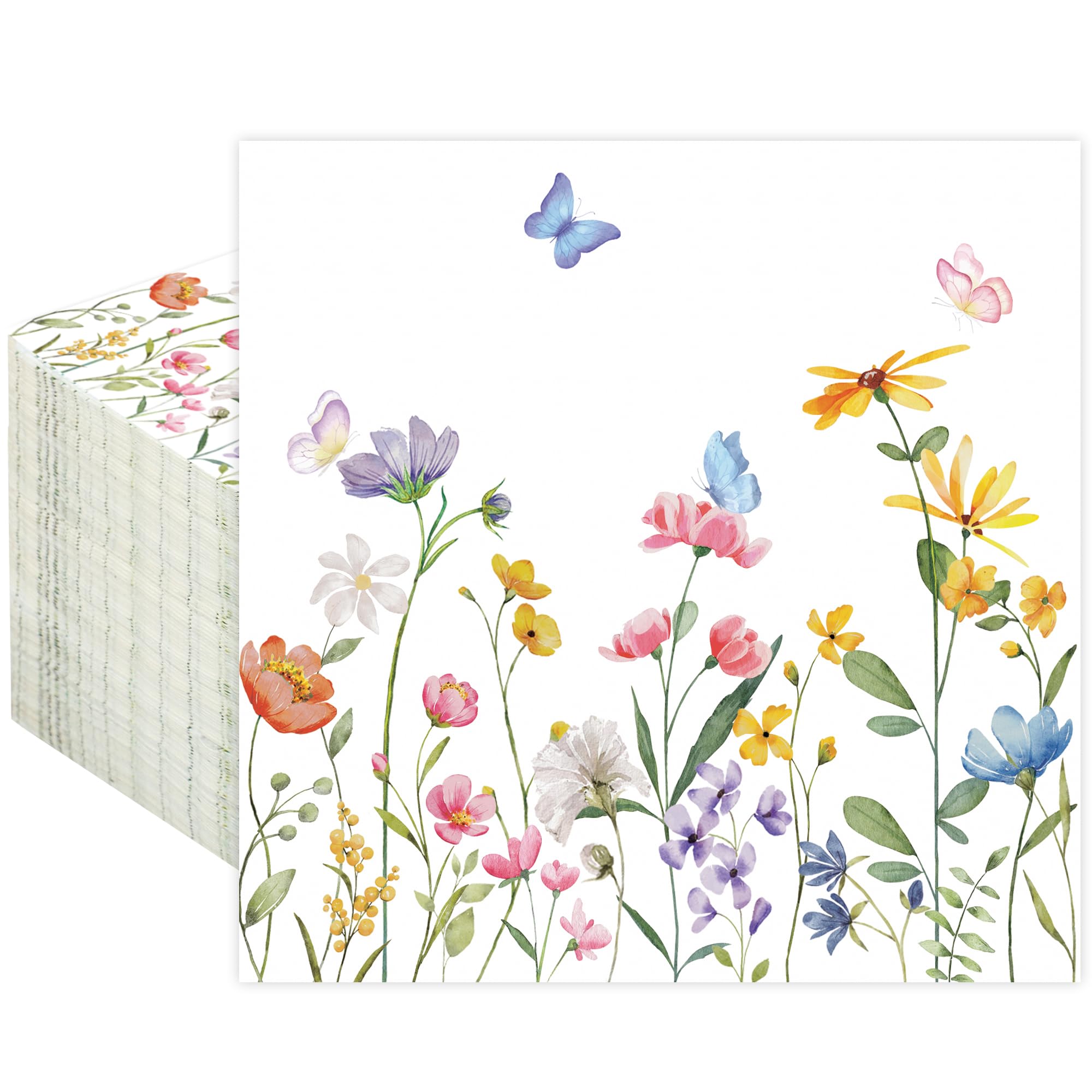 Amazon.com: 100 PCS Wildflower Cocktail Napkins Disposable Spring ...