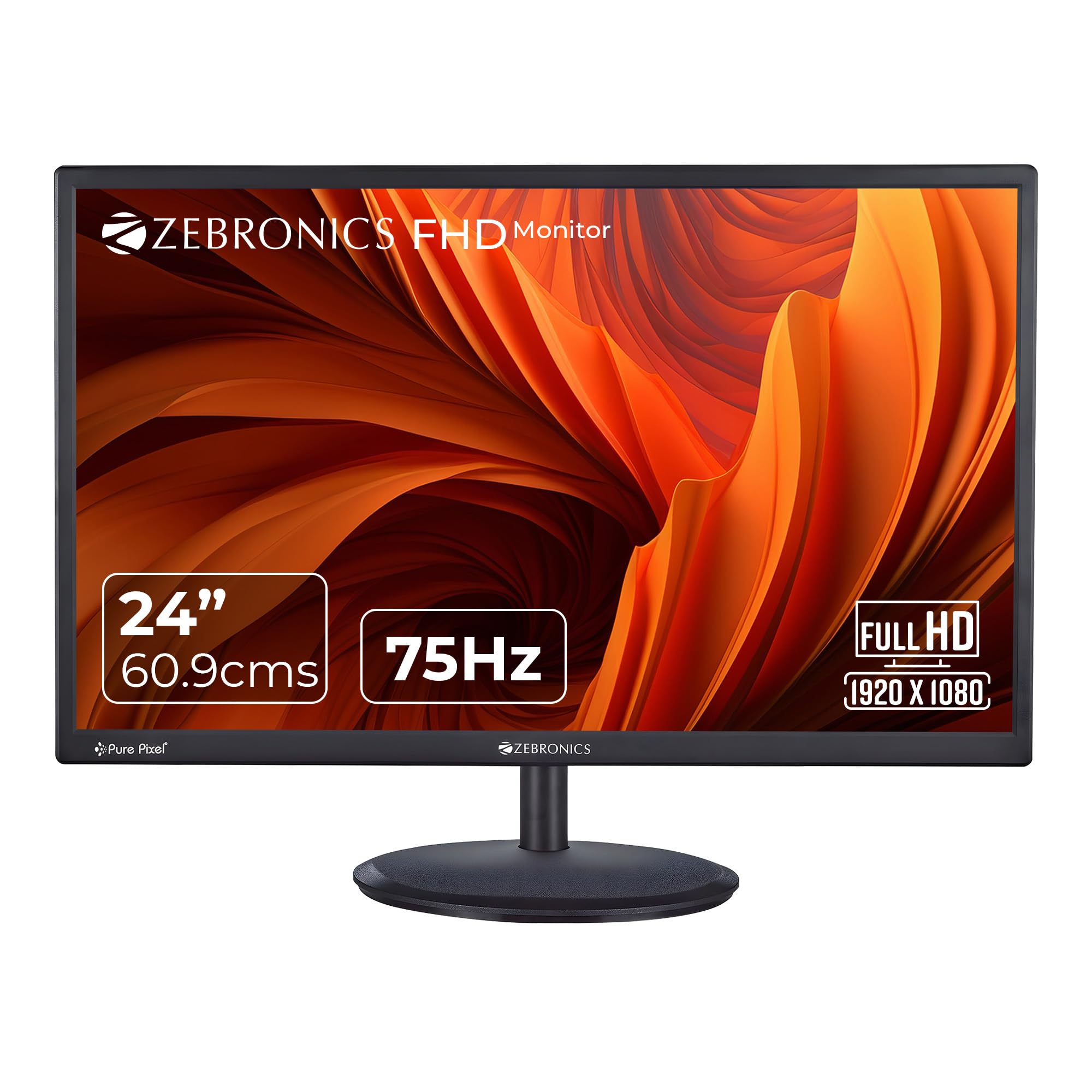 ZEBRONICS PA124 24" LED Monitor, 75Hz Refresh Rate, HDMI, VGA, FHD ...