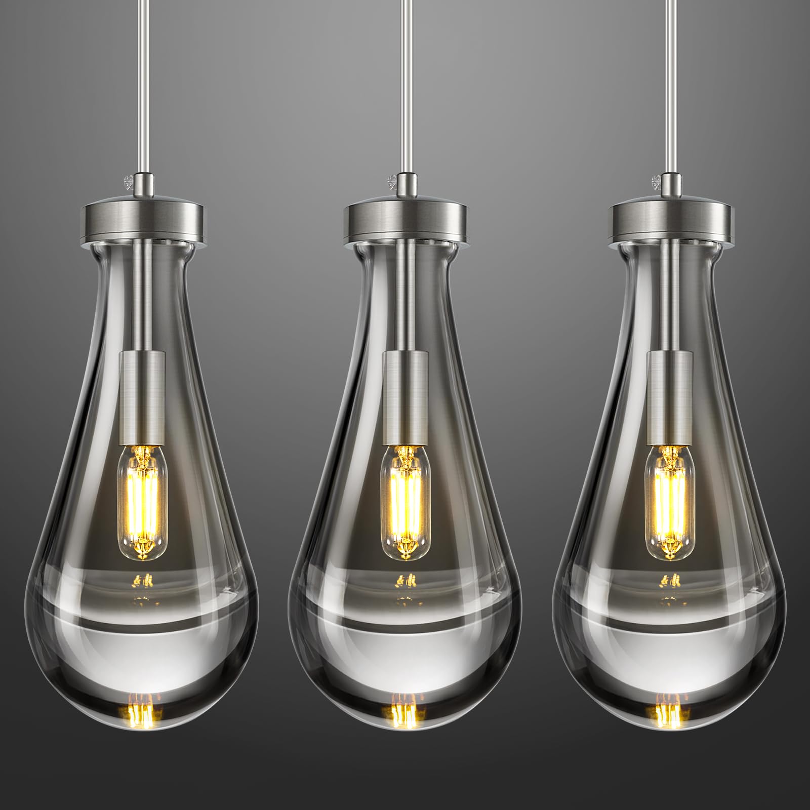 LIANGMH Raindrop Pendant Lights Kitchen Island Teardrop Nickel Hanging ...