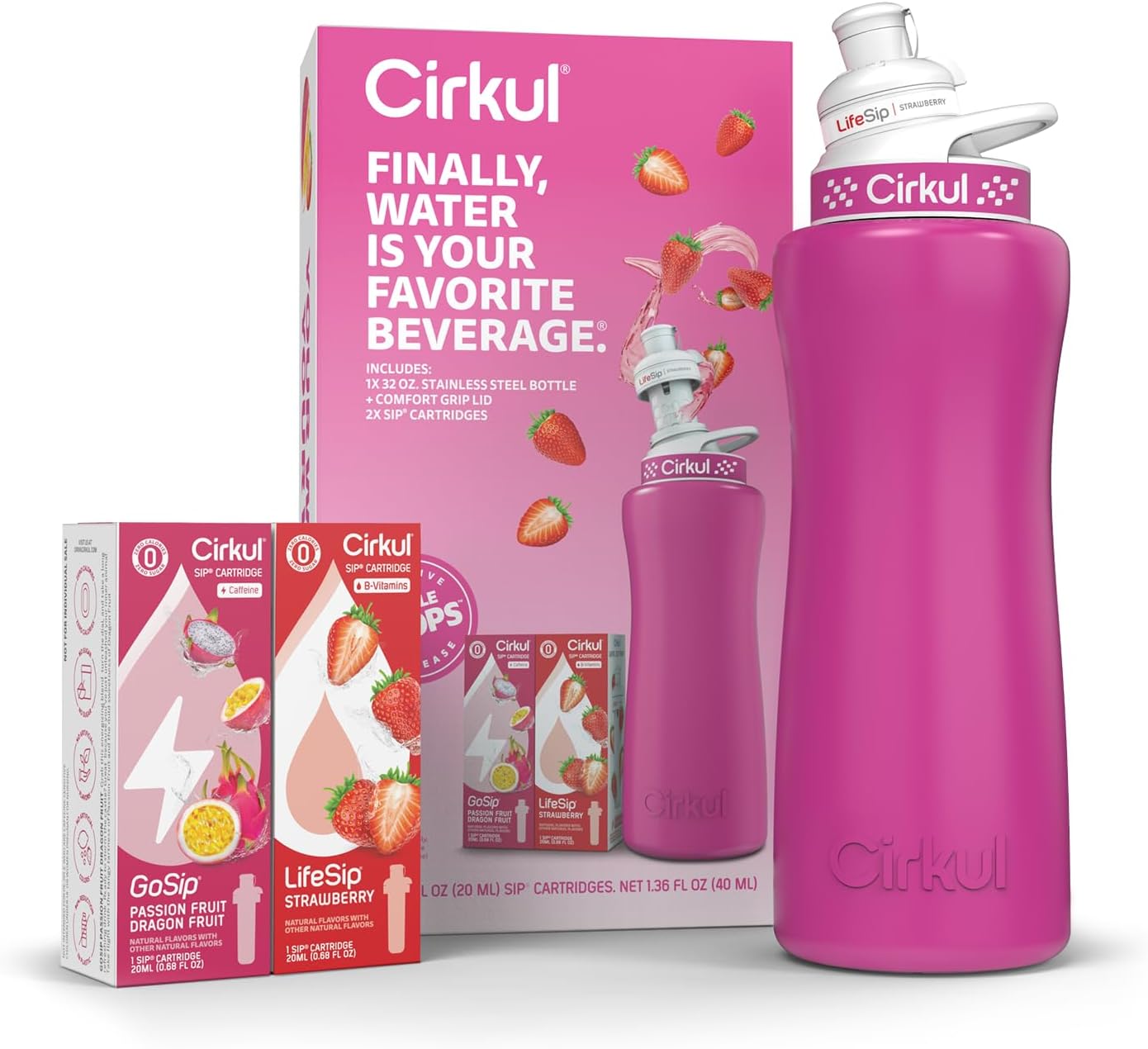 Cirkul 32oz. Hot Pink Stainless Steel Water Bottle Starter Kit with ...