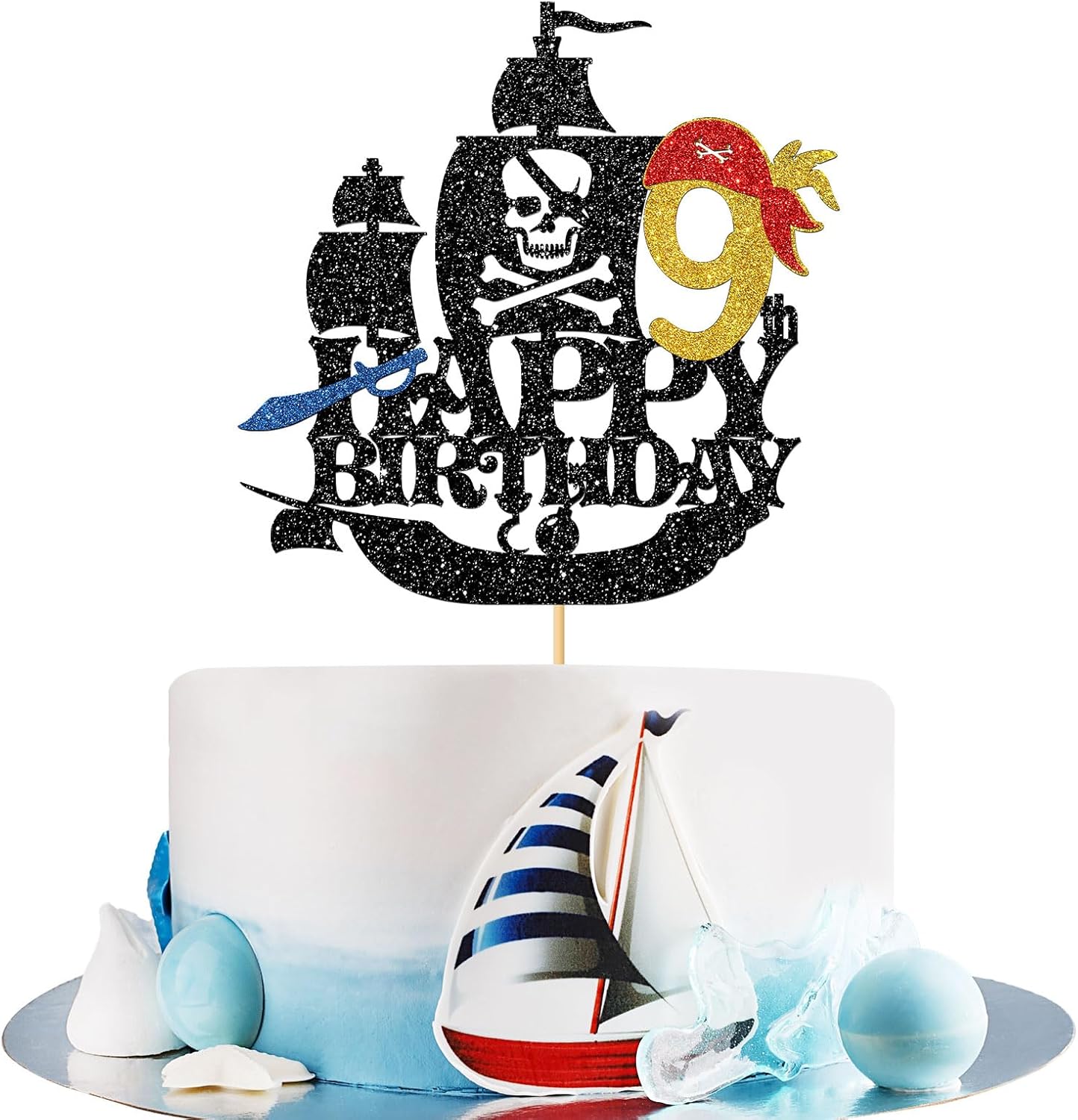 Amazon.com: WeBenison Pirate Happy 9th Birthday Cake Topper/Kids Boys ...