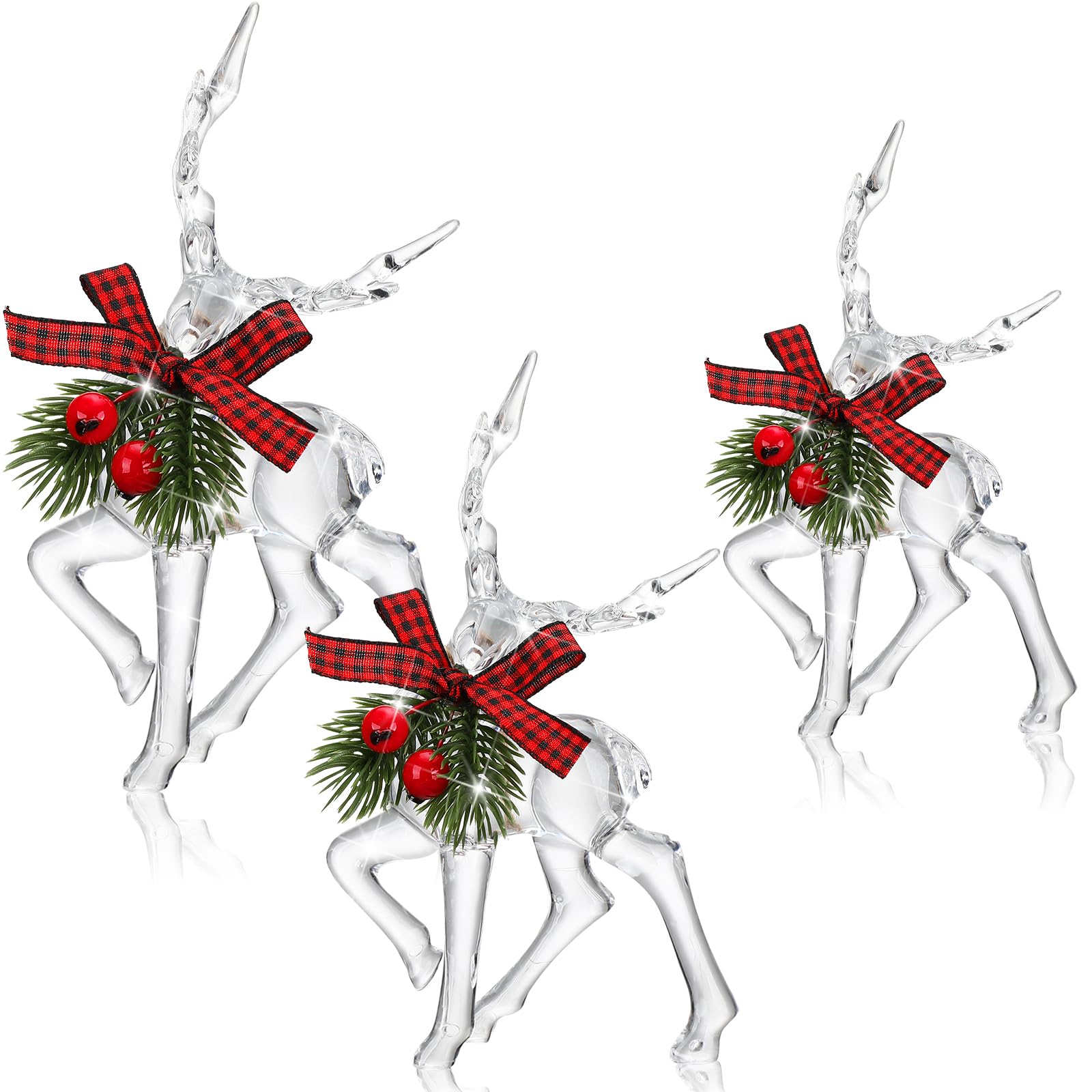 Amazon.com: Jenaai 3 Pcs Christmas Reindeer Figurine Acrylic Reindeer ...