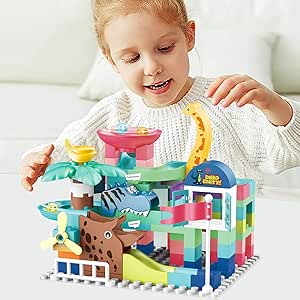 Amazon.com: Marble Run Building Blocks Dinosaur Park, STEM Ball Race ...