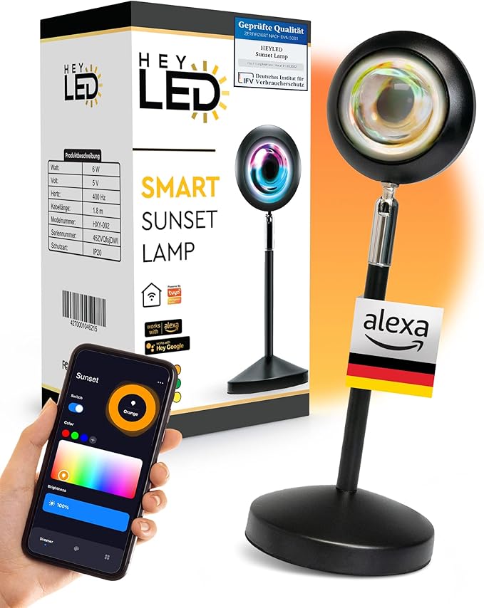 HEYLED® Sunset Lamp mit Smart App Control – LED Sonnenuntergang Lampe für ein angenehmes ...