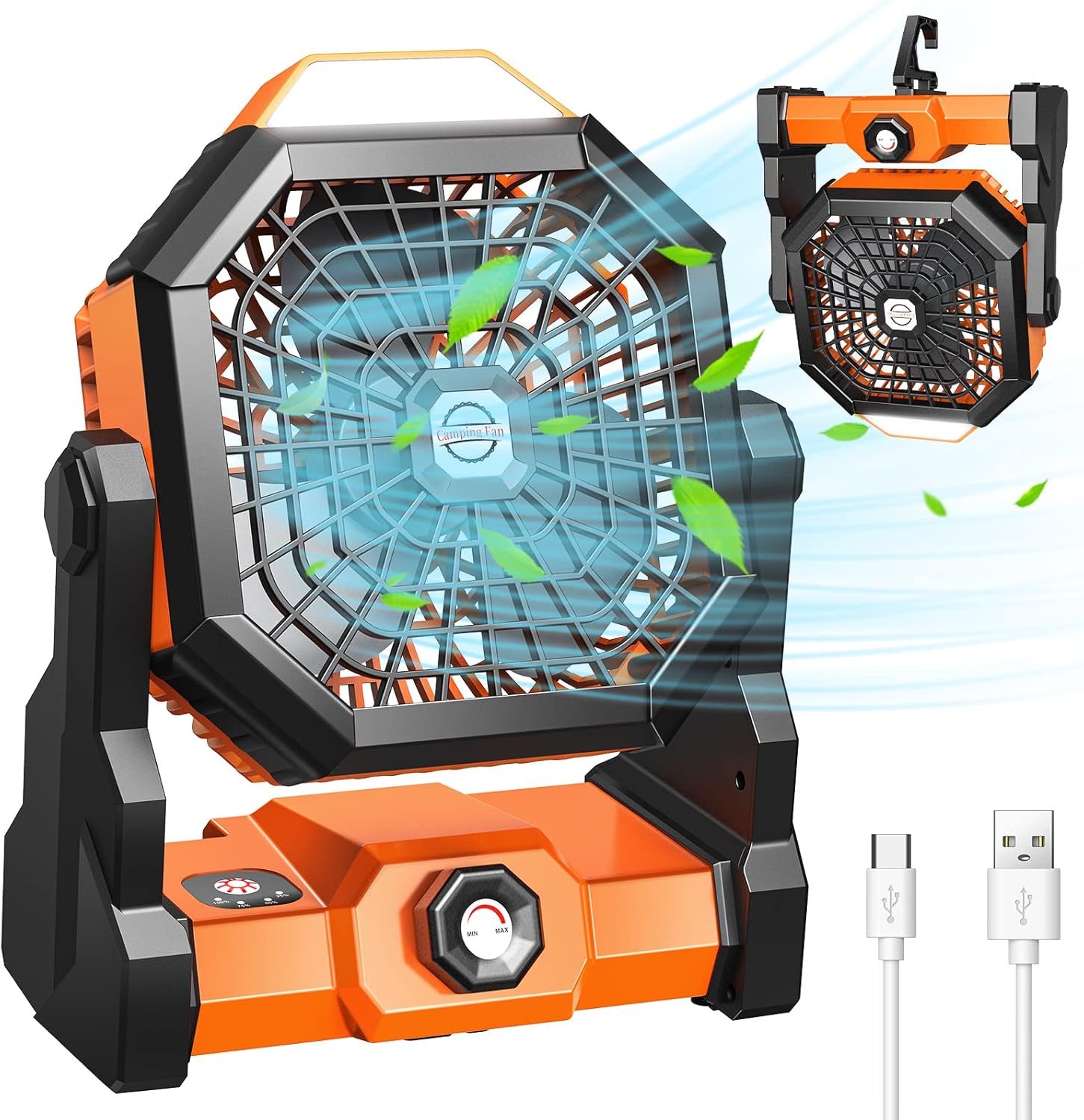 Camping Fan, Camping Fan Rechargeable with LED Lantern & Hanging Hook ...