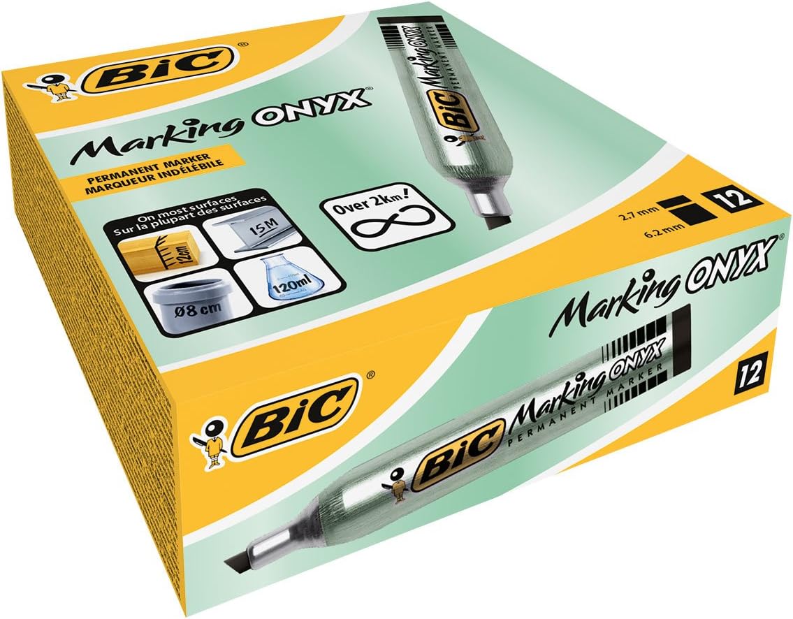 Bic - Onyx Marker- 12 Permanent markers Bevel point Metal body large ...