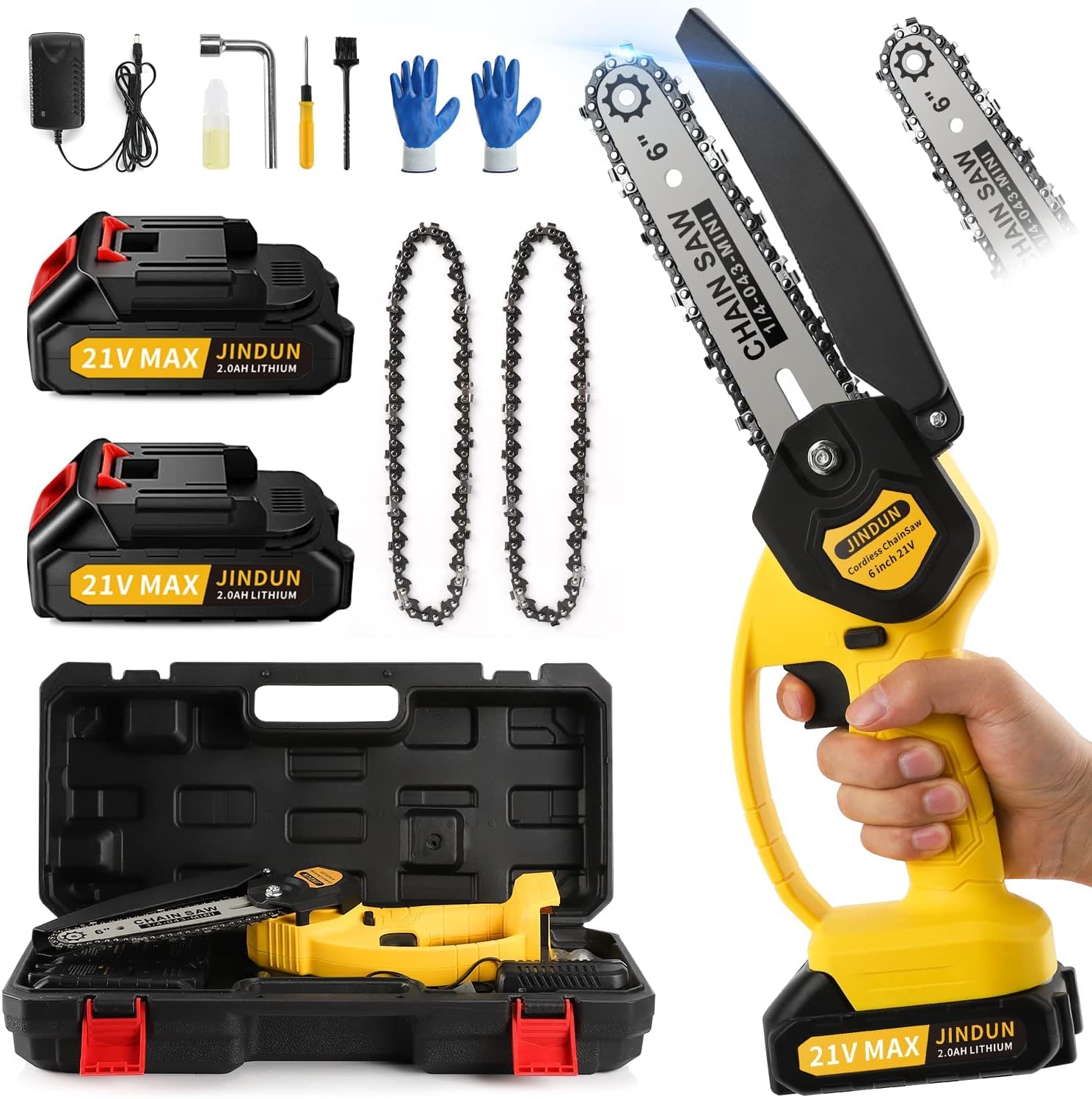 JINDUN Mini Chainsaw with Battery, Dorany Battery Chainsaw, 6 Inch ...