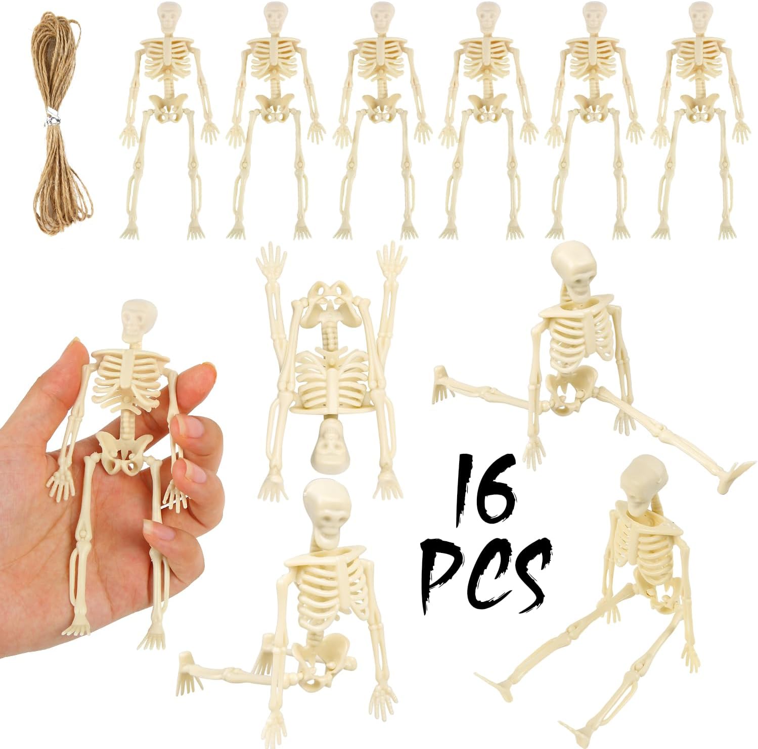 Amazon.com: VEYLIN 16 Pieces Small Skeleton Figurine Halloween ...