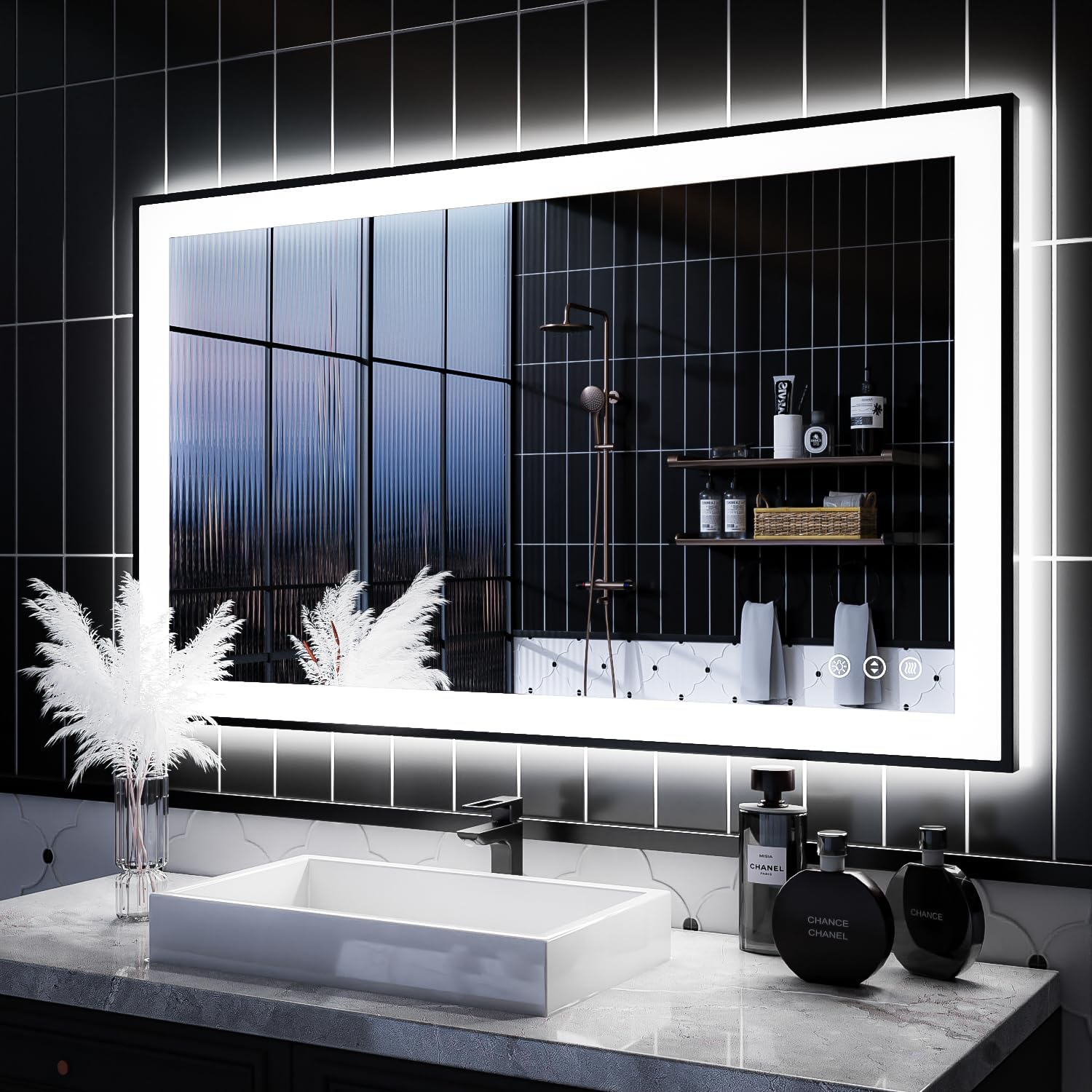 Amazon.com: ISKM Framed LED Mirror for Bathroom 40"x24", Dimmable LED ...