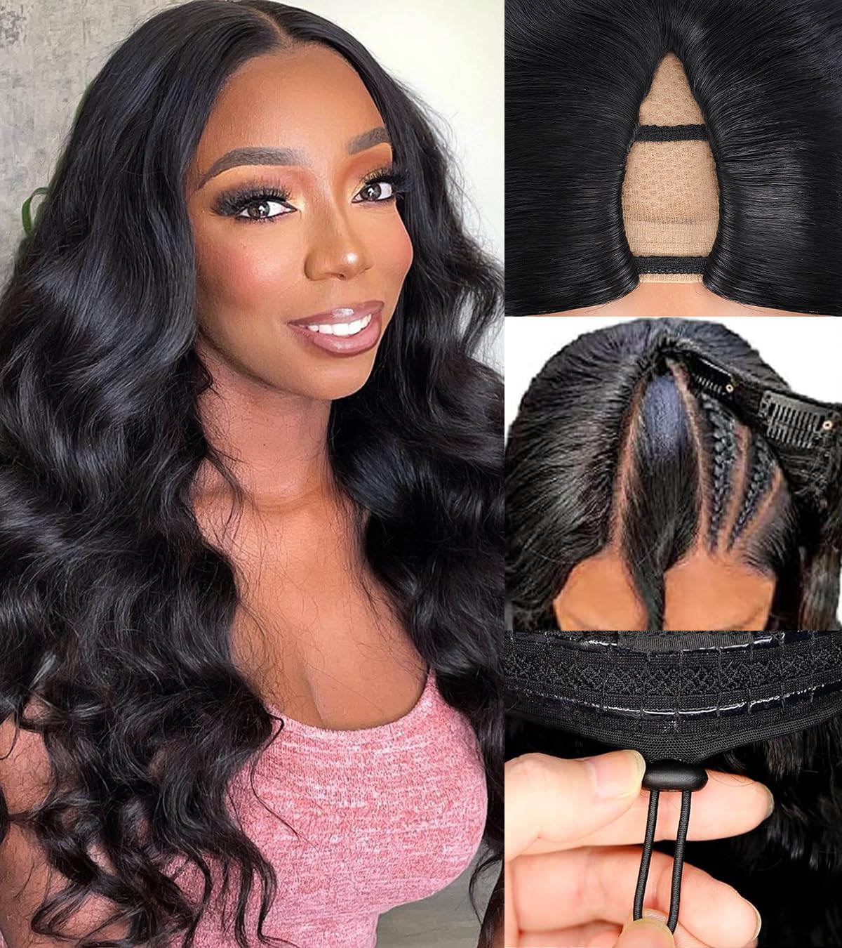 Amazon.com : V Part Wig Human Hair Body Wave 200% Density Upgrade ...