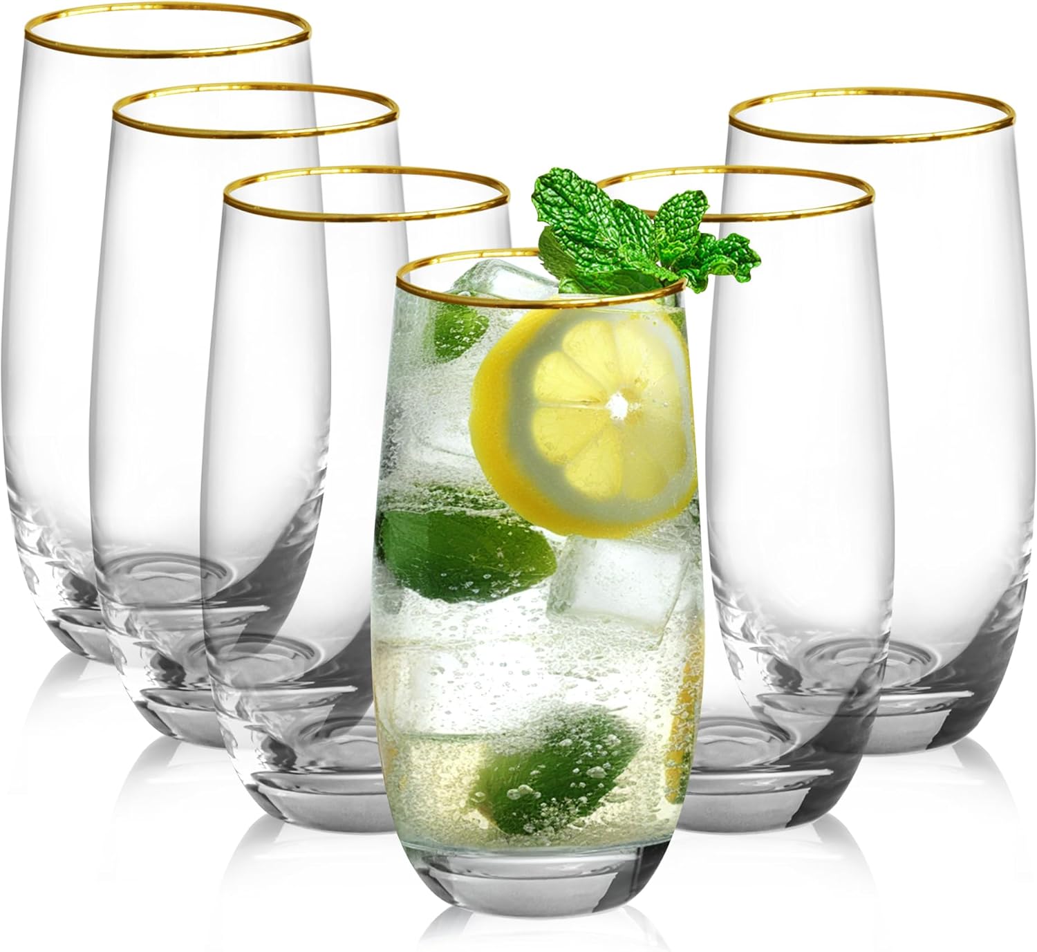 Amazon.com: Icesip Drinking Glasses Set of 6, 18 oz Gold Rimmed ...