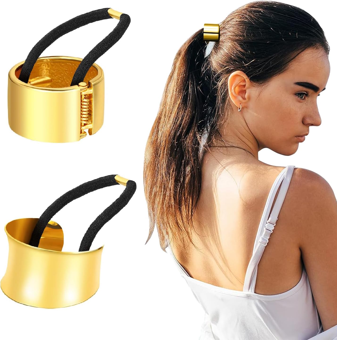 Amazon.com : SHEHARUHI 2 Pieces Metal Circle Hair Cuff Elastic Hair ...