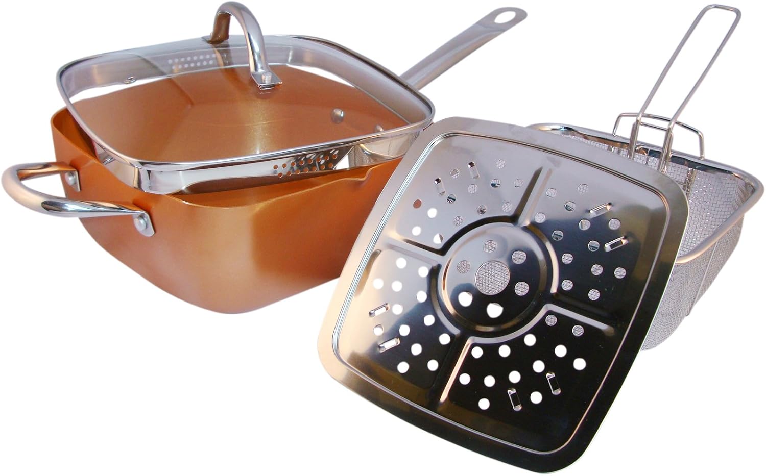 Amazon.com: Copper Pan With Pour Spout, 8Piece. Square Pan With Round ...