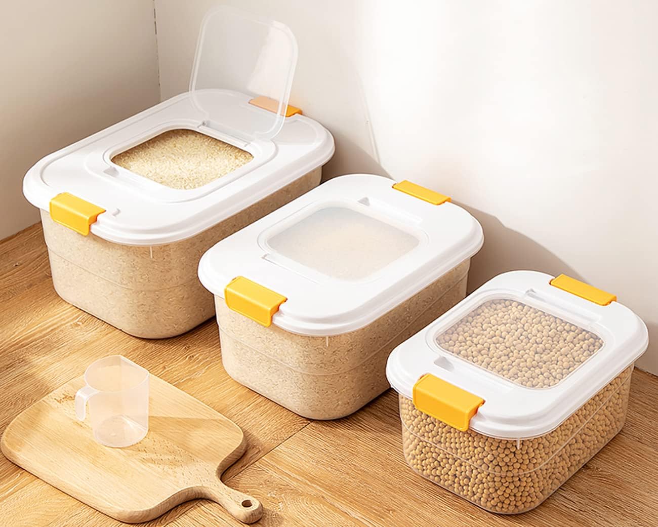 Premify Rice Storage Containers 3pcs Set (5kg, 7.5kg & 12.5kg) – White ...