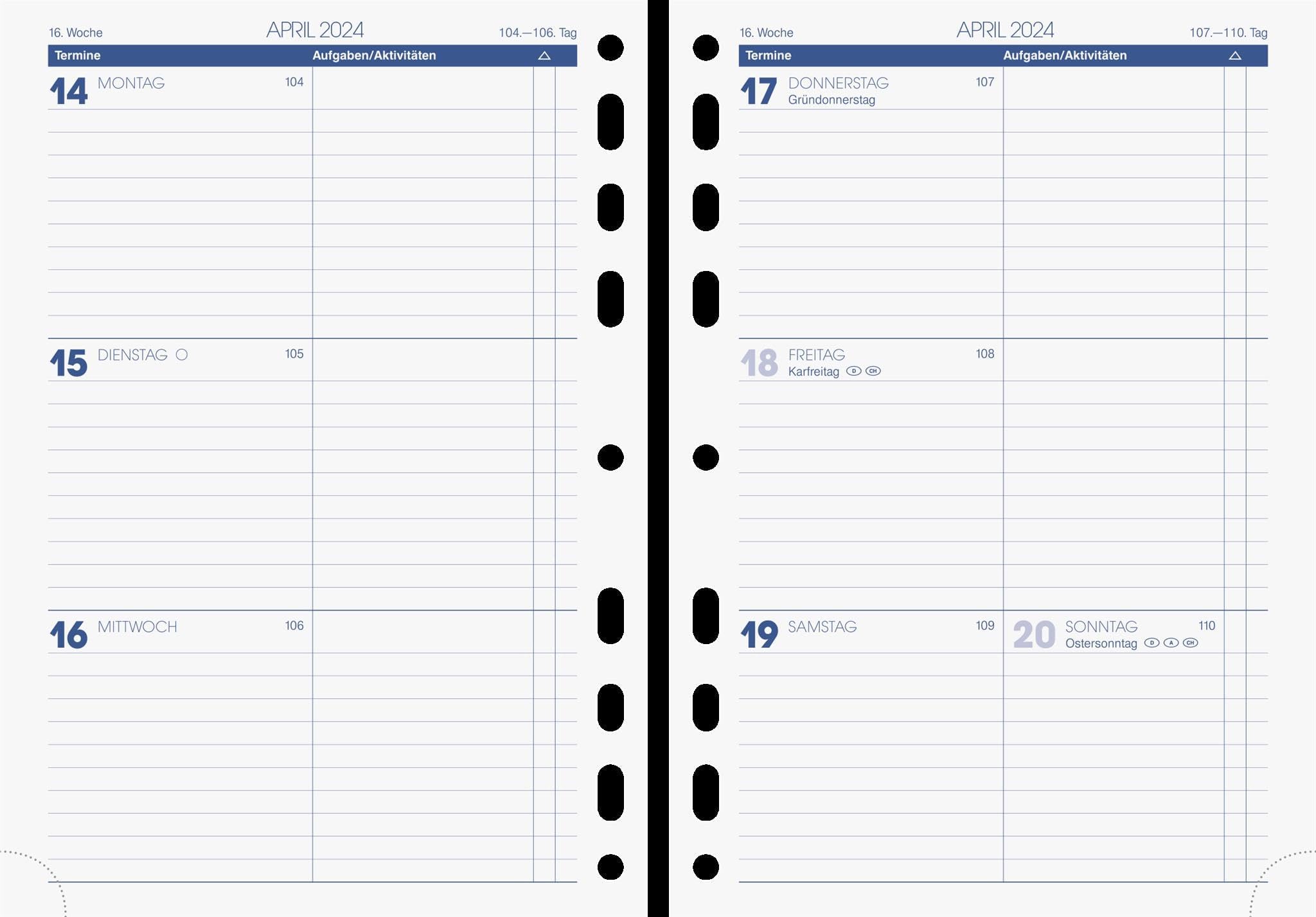 BRUNNEN Wochenkalendarium BUSINESS 2024 2 Seiten = 1 Woche A5 weiß ...