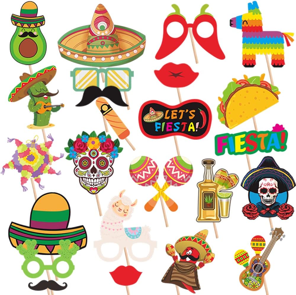 Gukasxi 24 Pieces Mexican Fiesta Party Photo Booth Props, Funny Party ...