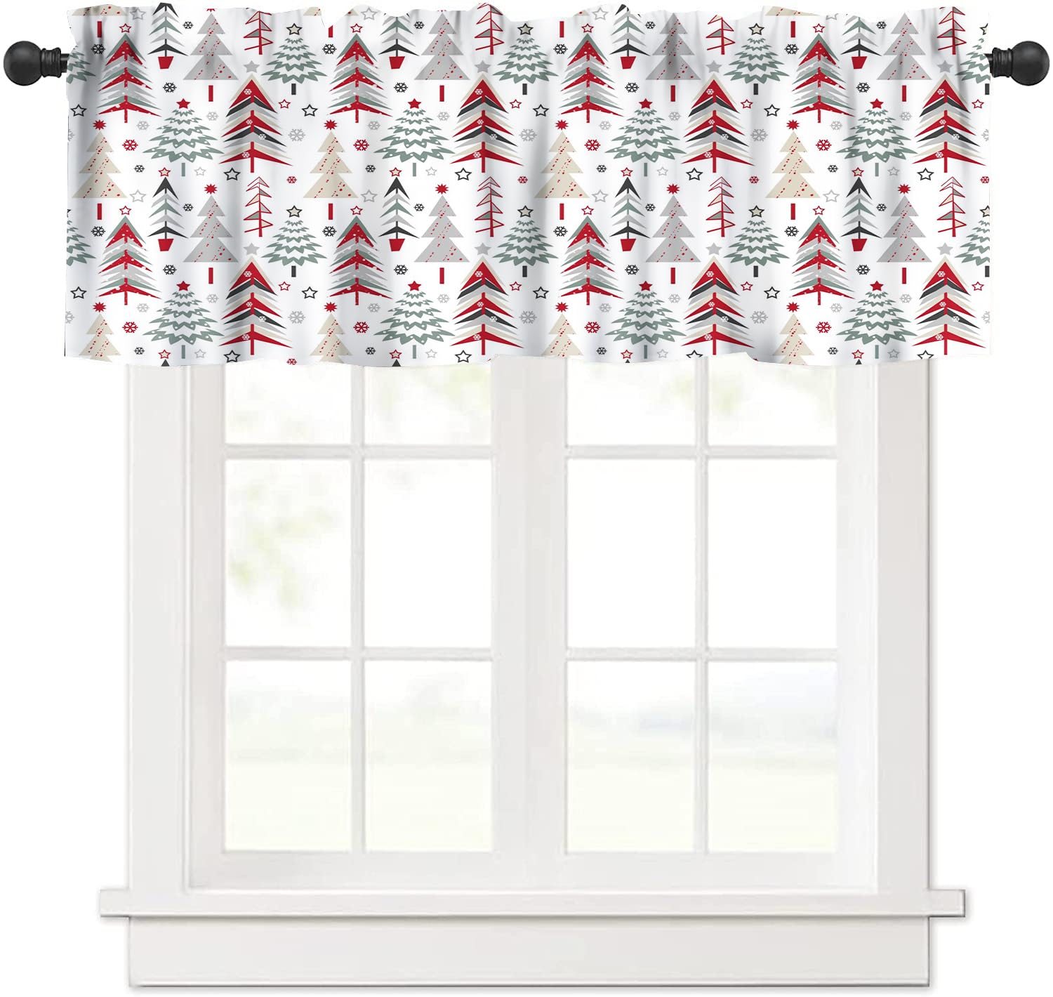 Amazon.com: SHElifestyle Christmas Kitchen Valance Curtain, Xmas Tree ...