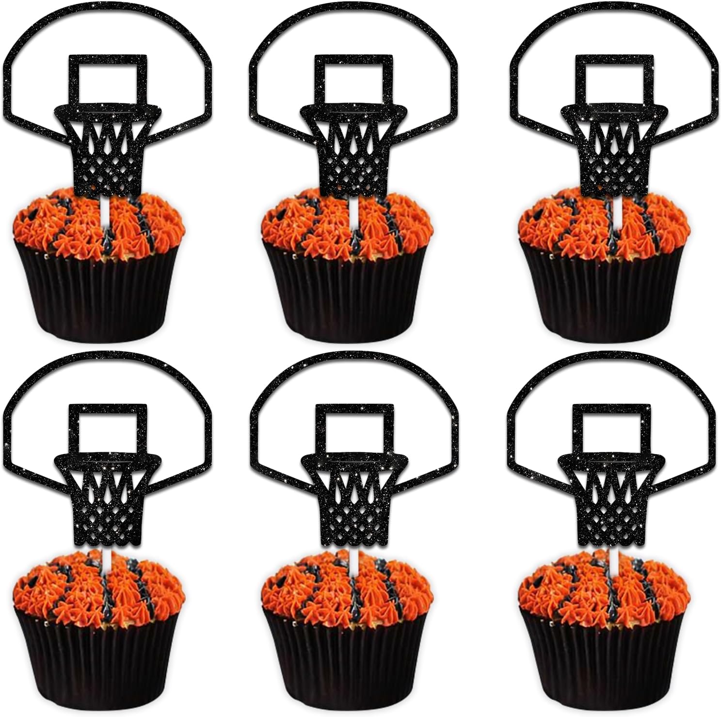 Amazon.com: 18pcs Black Glitter Basketball Hoop Dessert Cupcake Topper ...
