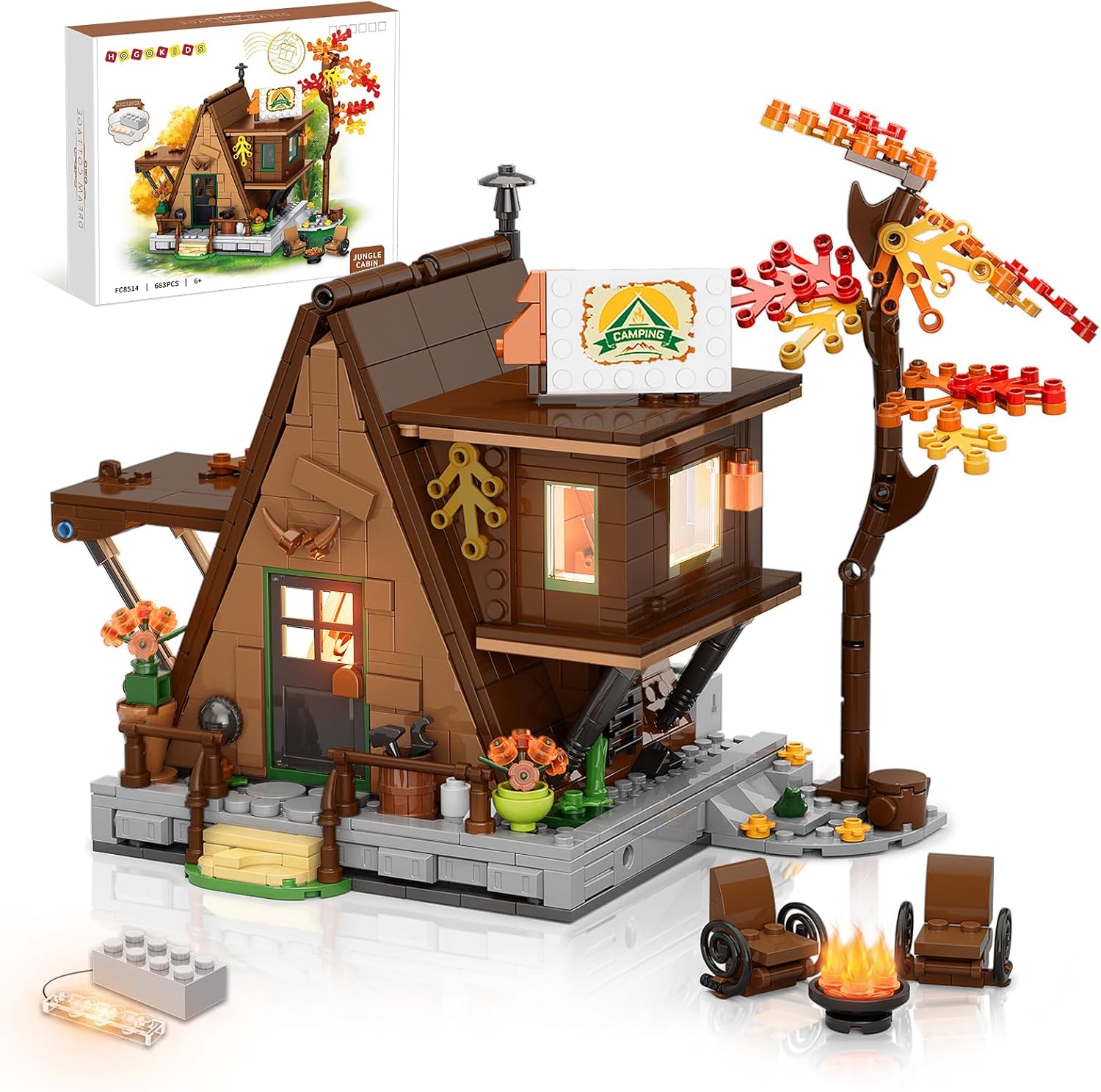 Amazon.com: HOGOKIDS A-Frame Cabin Building Set with LED Light - 683 ...