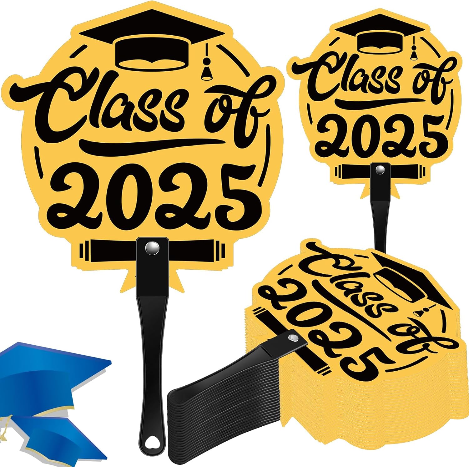 Amazon.com: Geelin 30 Pcs Graduation Hand Fans Bulk Black Gold Plastic ...