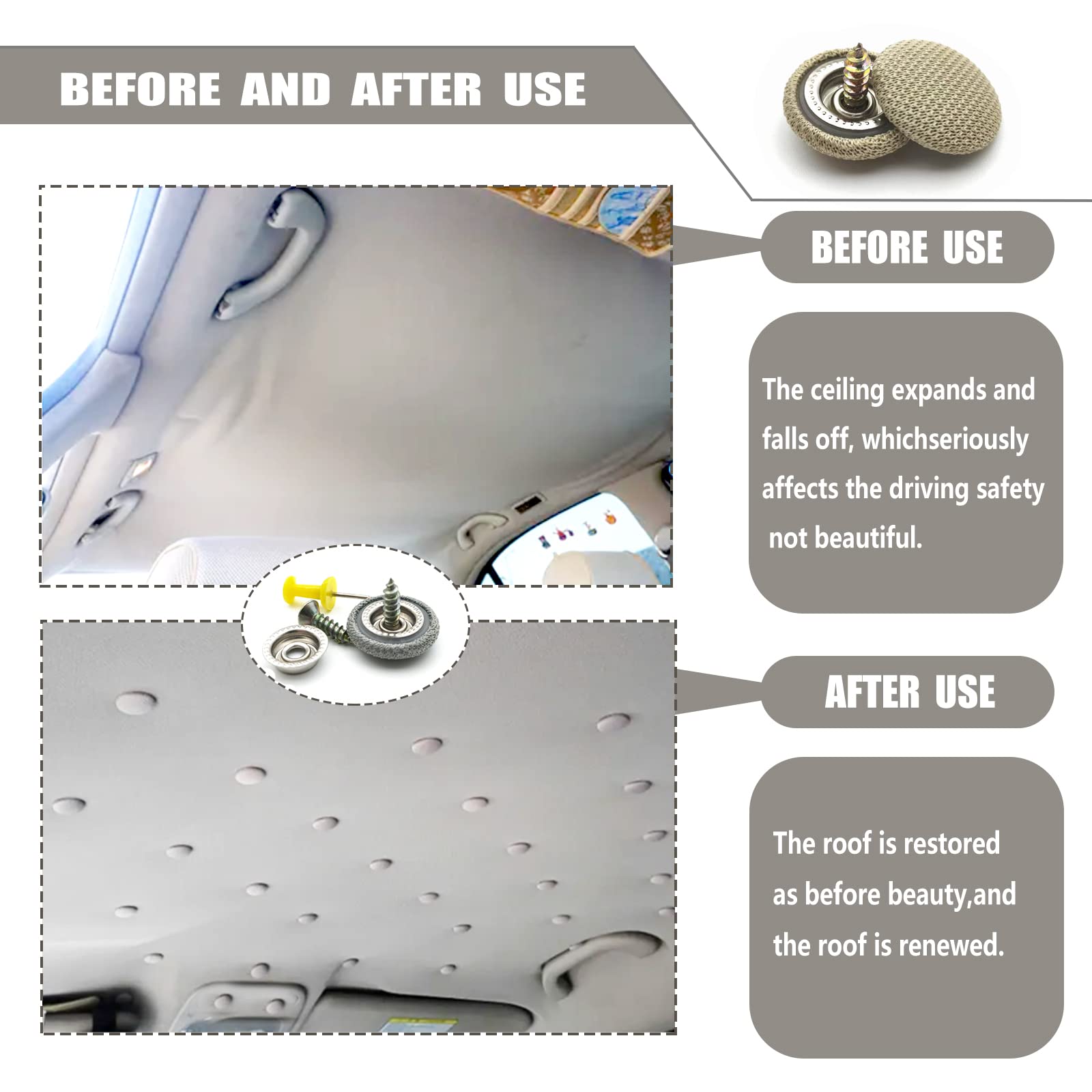 Snapklik.com : 60PCS Car Roof Headliner Repair Kit, Auto Roof Snap ...