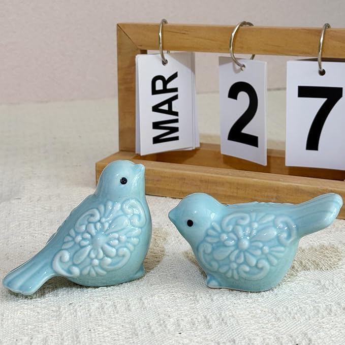 Amazon.com: LWINGFLYER Hand-Painted Ceramic Blue Bird Statue Set of 2 ...