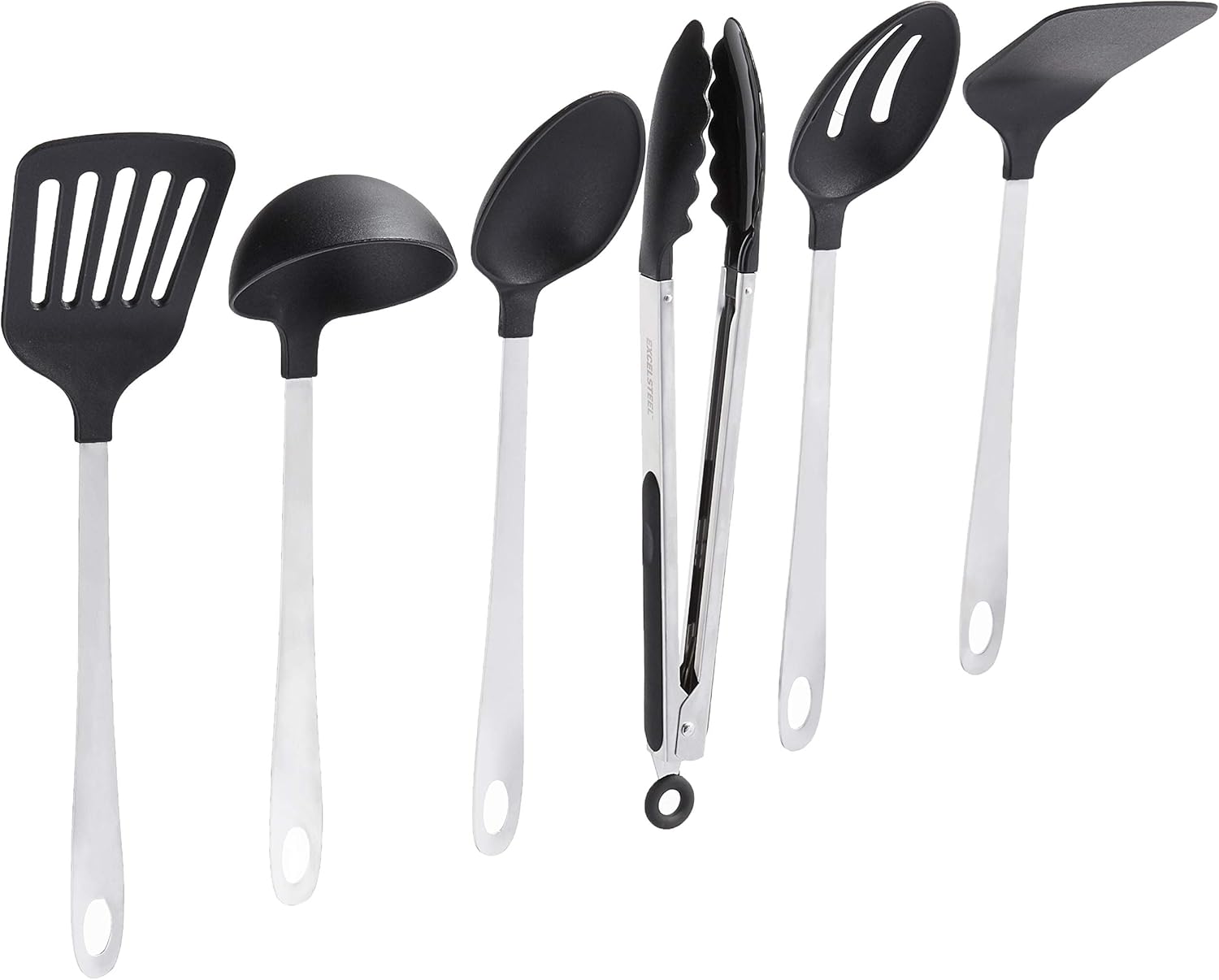 Amazon.com: ExcelSteel Kitchen Utensil Set, Small, Stainless/Black ...